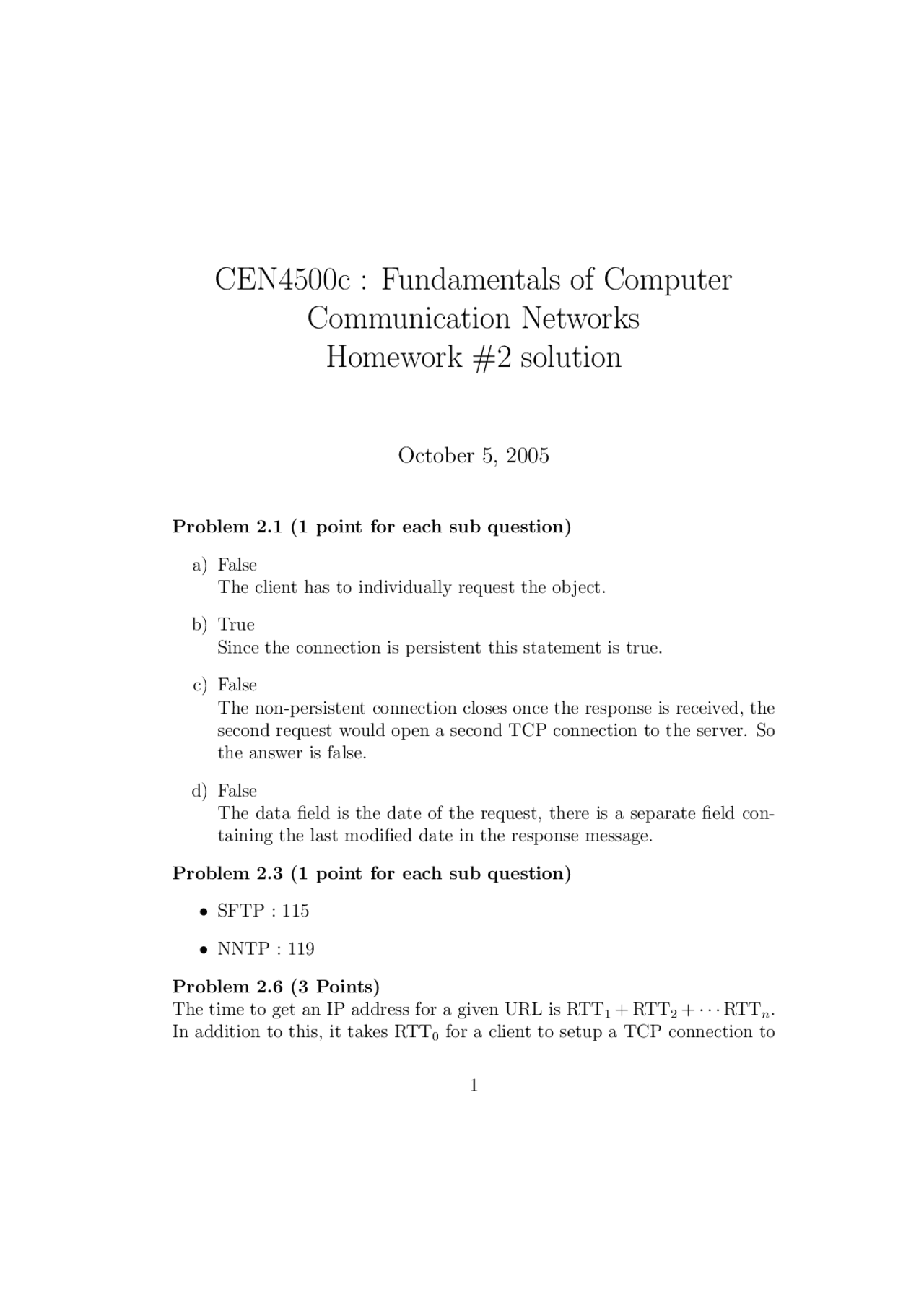 Homework 2 Solutions Fundamentals Of Computer Communication Networks