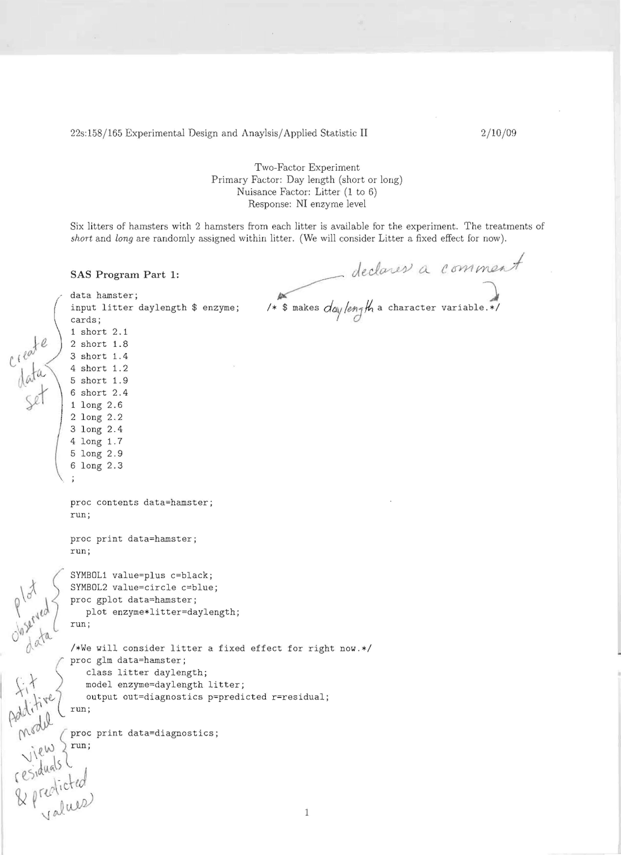 Experimental Design and Analysis: Two-Factor Experiment with SAS Programming | Assignments ...