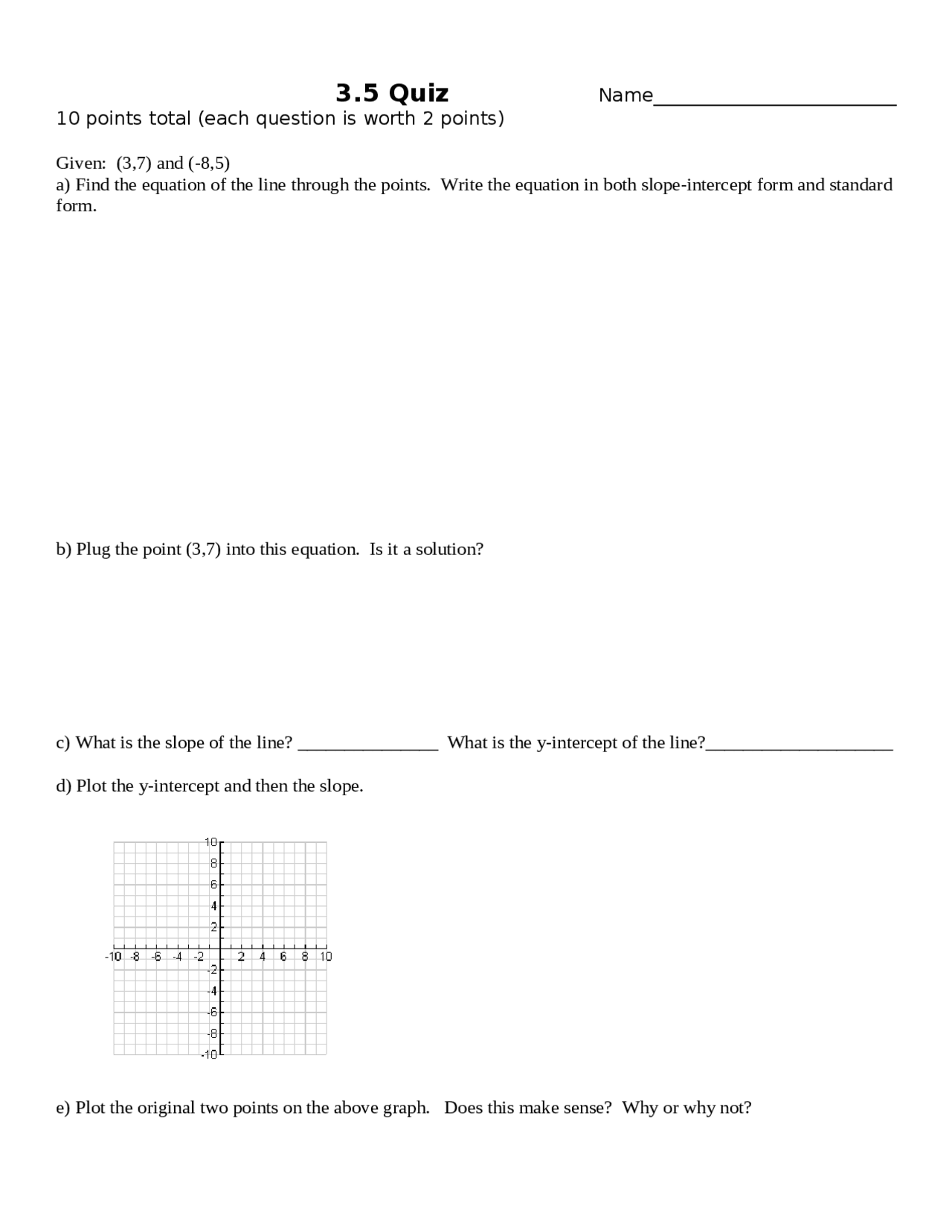 Equation of Slope-Intercept Form and Standard Form | Algebra - Quiz 3 ...