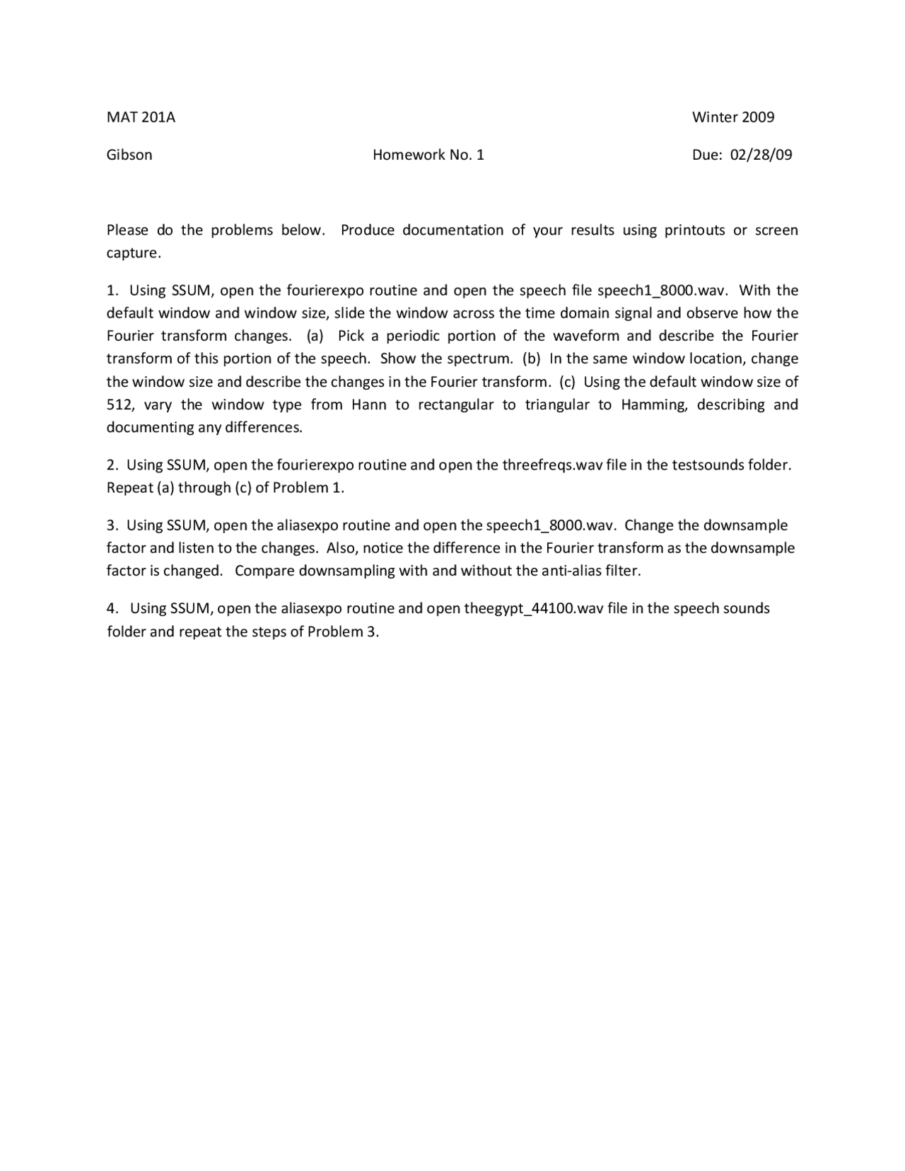 Homework 1 Practice Questions Media Signal Processing Mat 201a