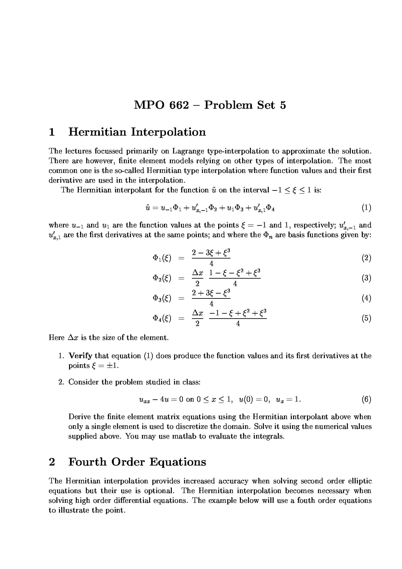 Computer Modeling Fluid Dynamics Problem Set 5 Mpo 662 Docsity
