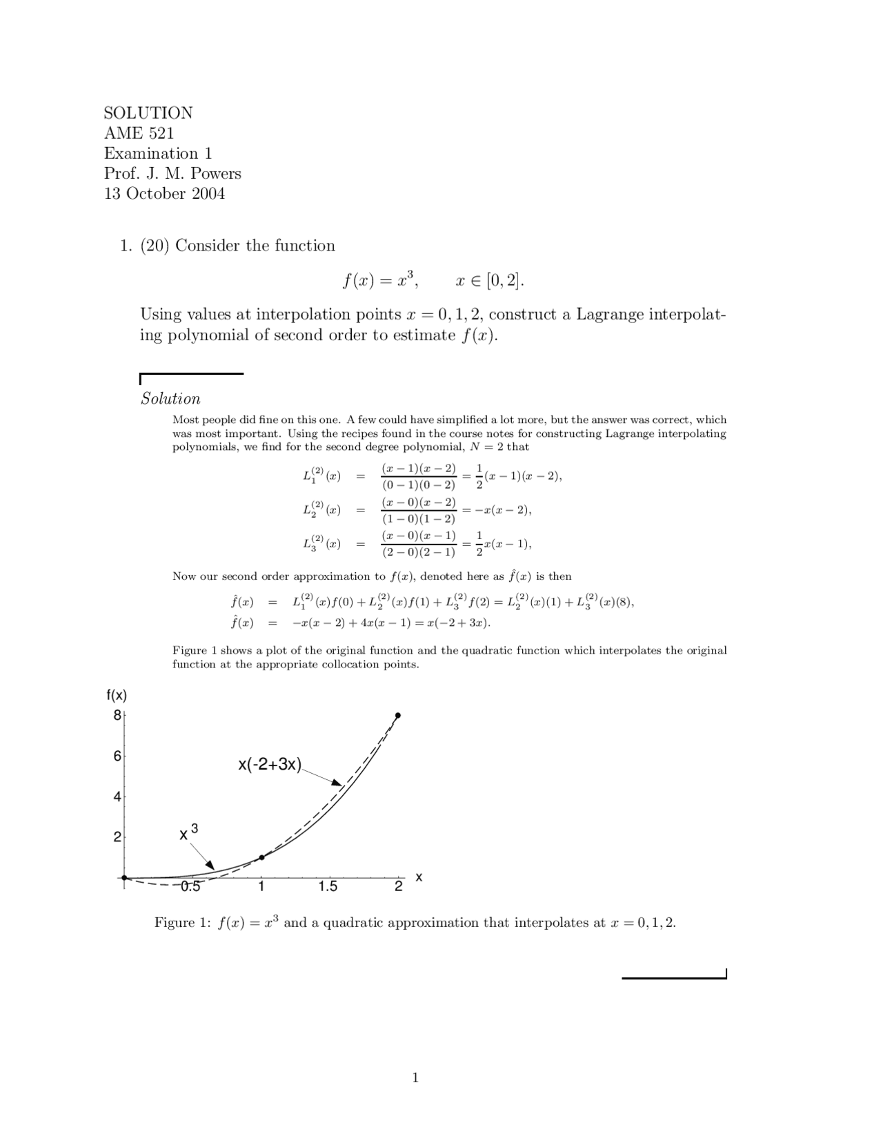 Examination 1 Solutions Numerical Methods Fall 2004 Ame 60614