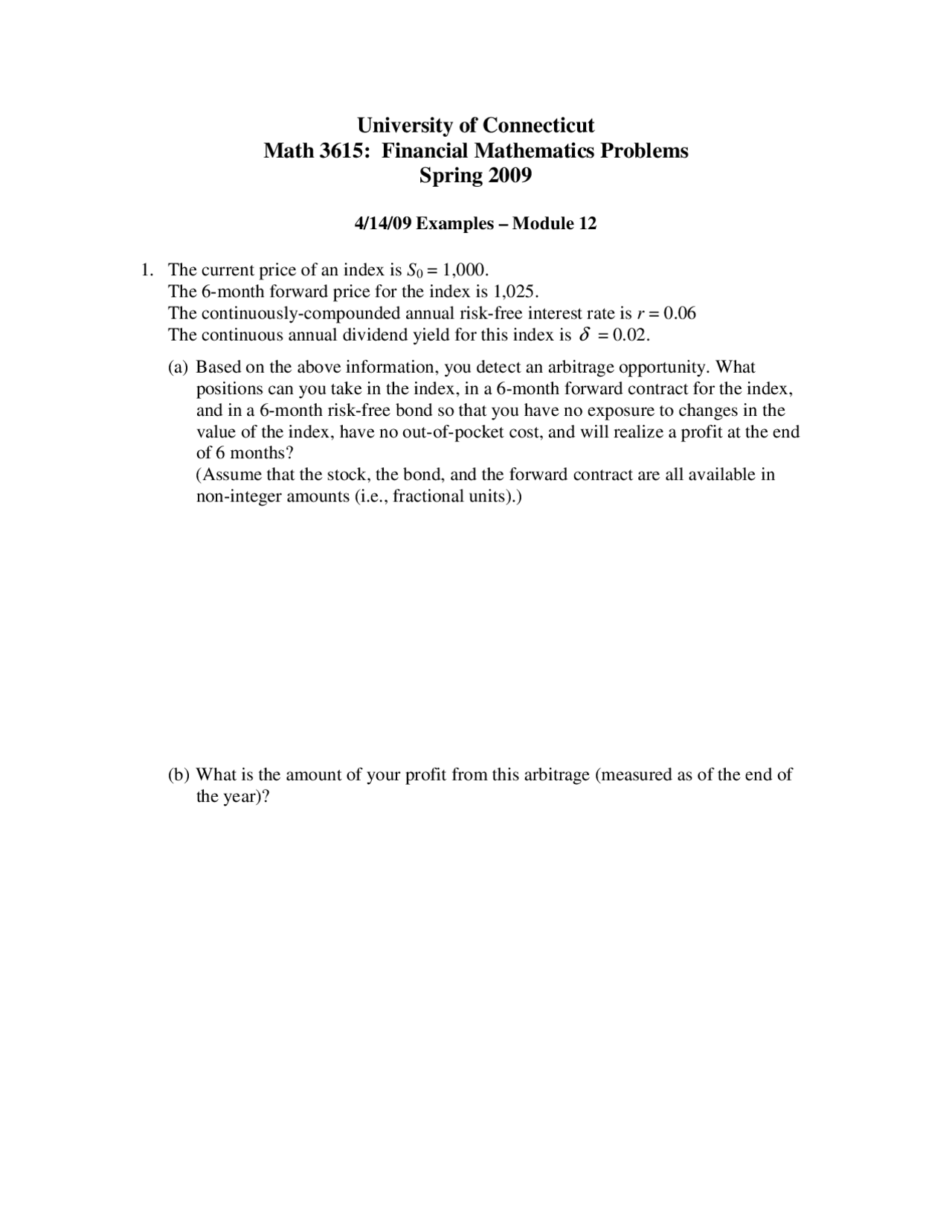 Module 12 Examples - Financial Mathematics Problems - Spring 2009 ...