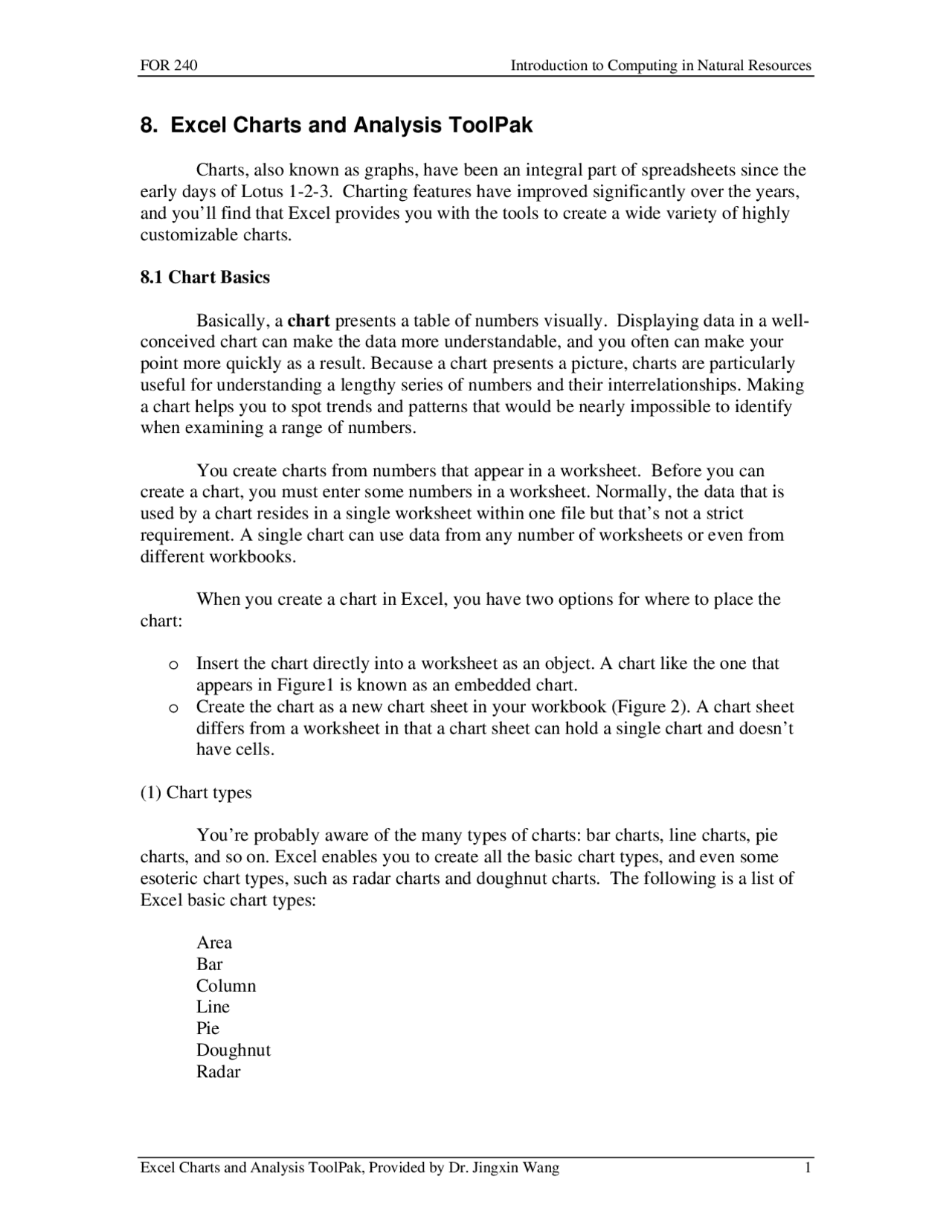 Lab 3: Excel Charts and Analysis ToolPak | FOR 240 - Docsity