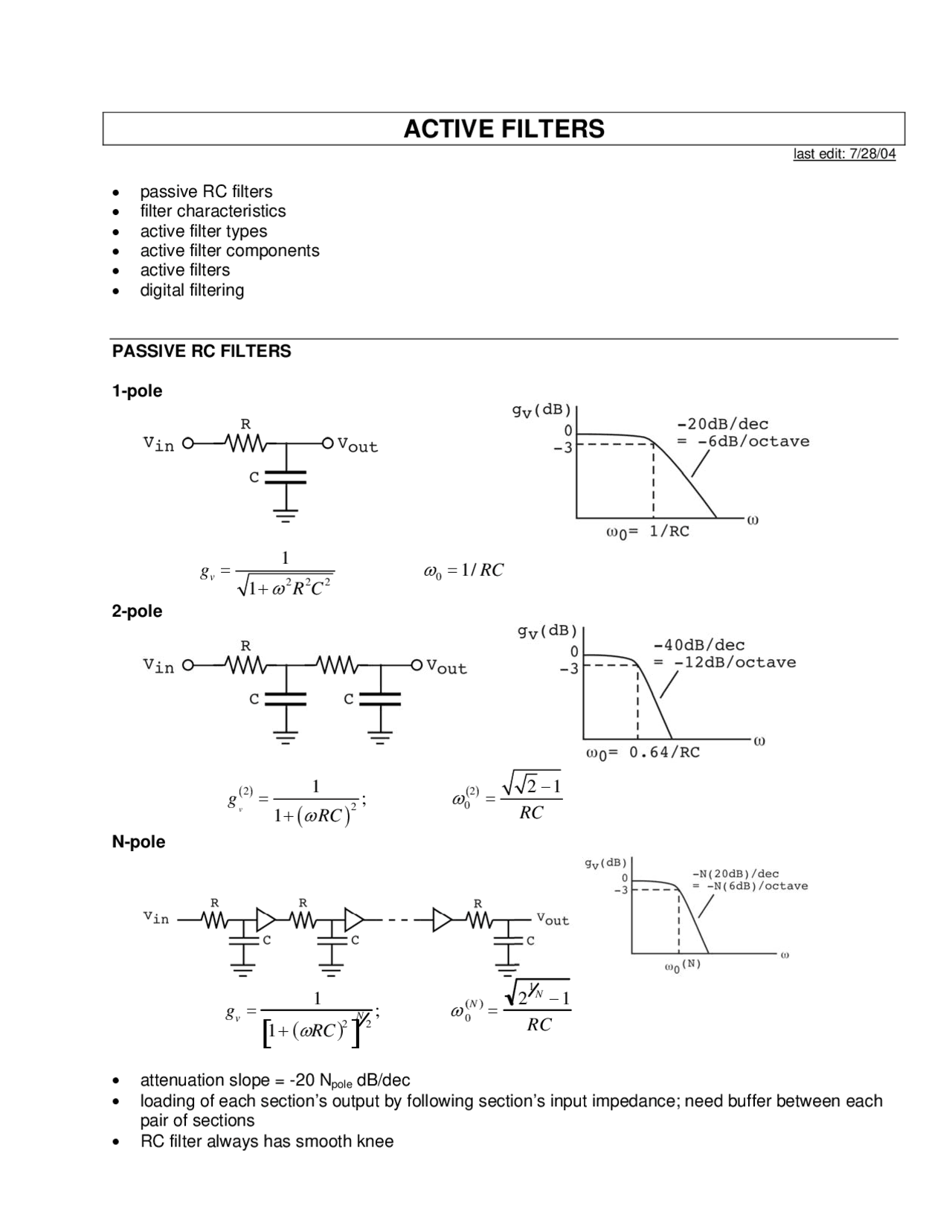 Passive RC Filters, Filter Characteristics, Active Filter Types | PHY ...