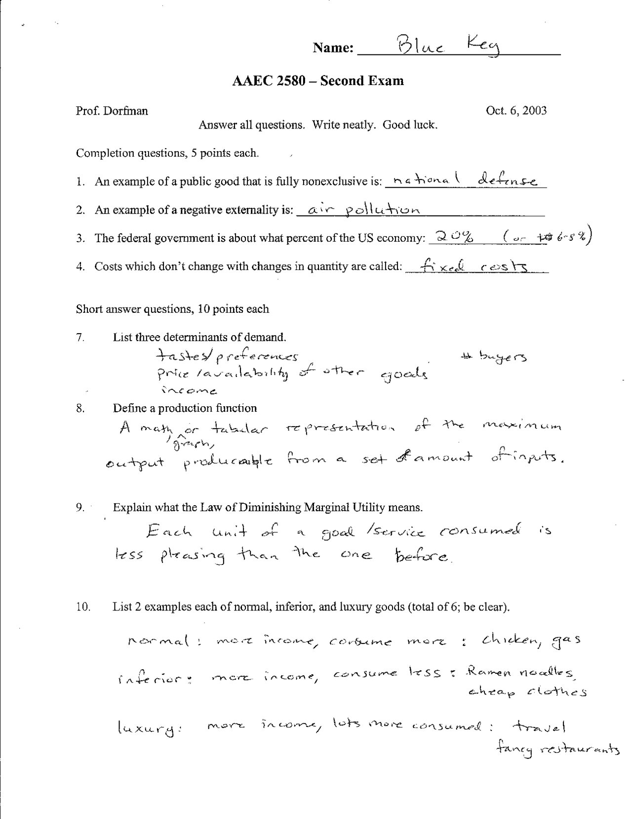 Practice For Final Exam Applied Microeconomic Principles Aaec 2580