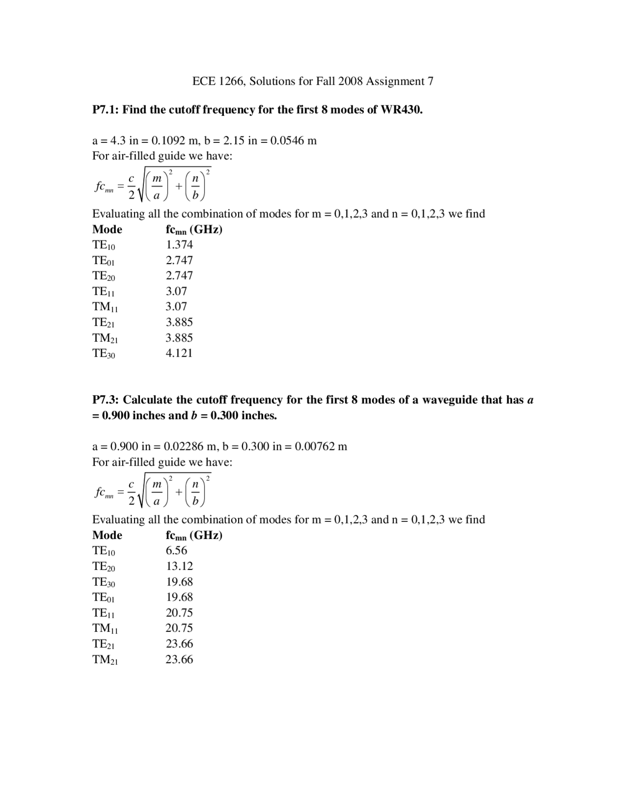 Assignment 7 Solutions For Applications Of Fields And Waves Ece 1266