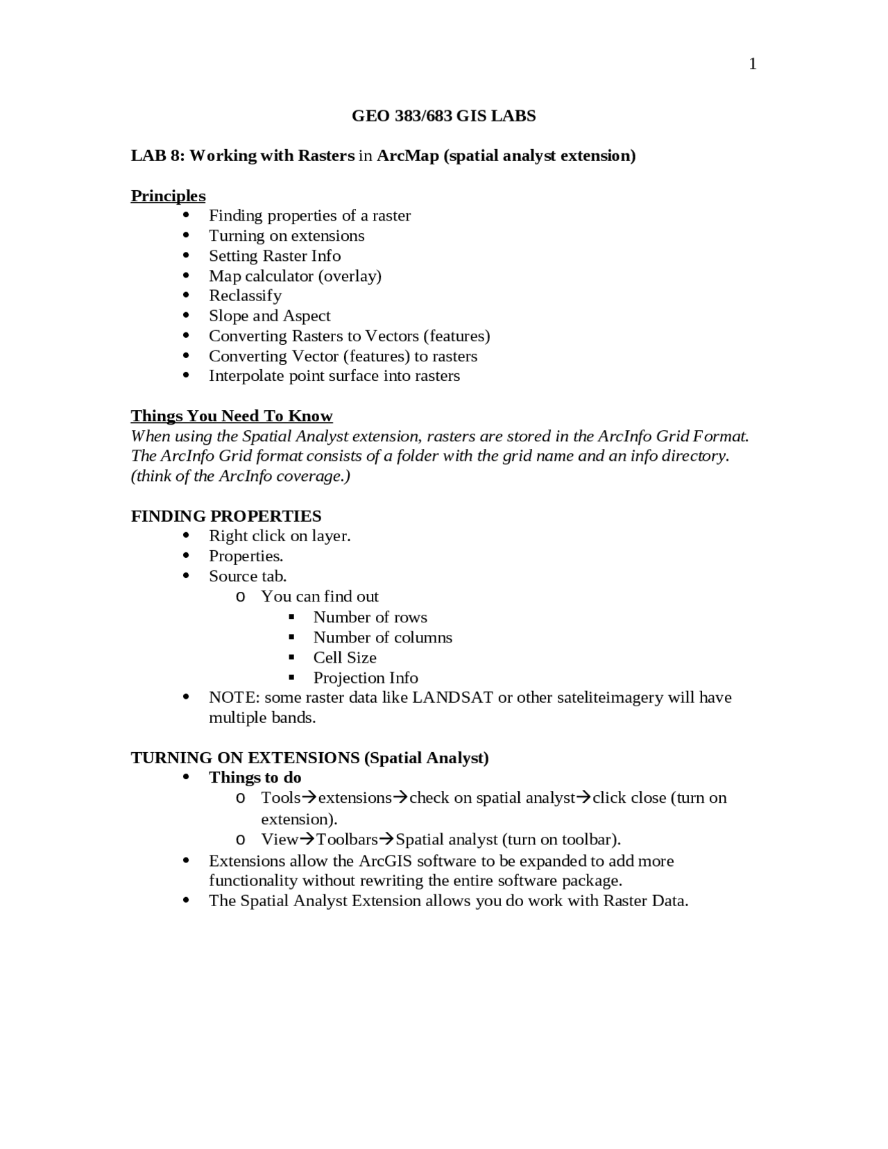 Working With Rasters In Arcmap Lab 8 Geo 383 Docsity