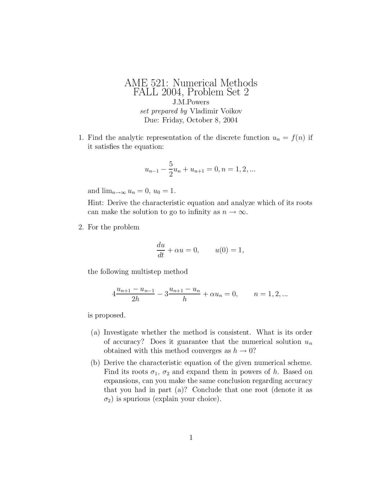 Problem Set 2 Questions Numerical Methods Ame 60614 Docsity