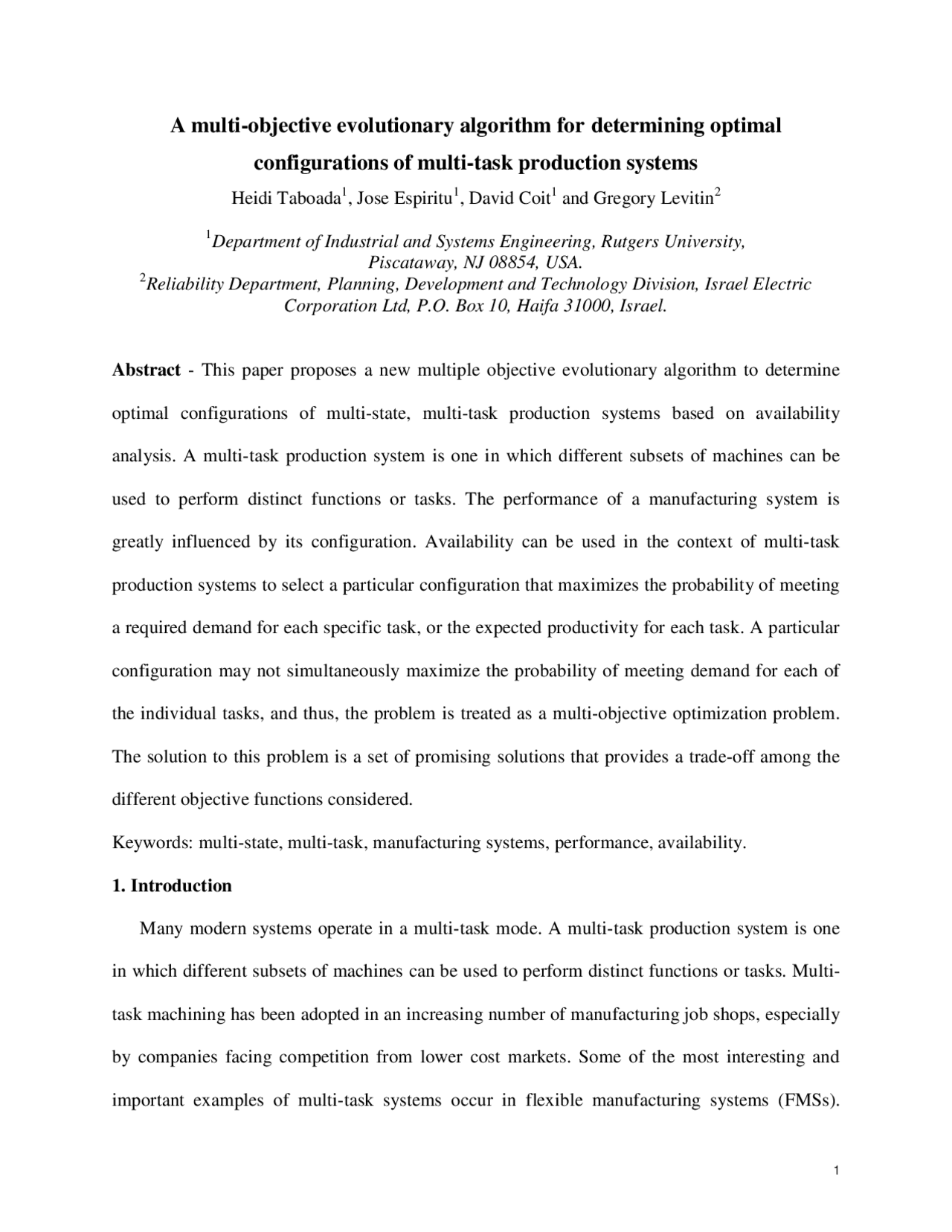 Multi Objective Evolutionary Algorithm For Optimal Configurations Of Production Systems Papers