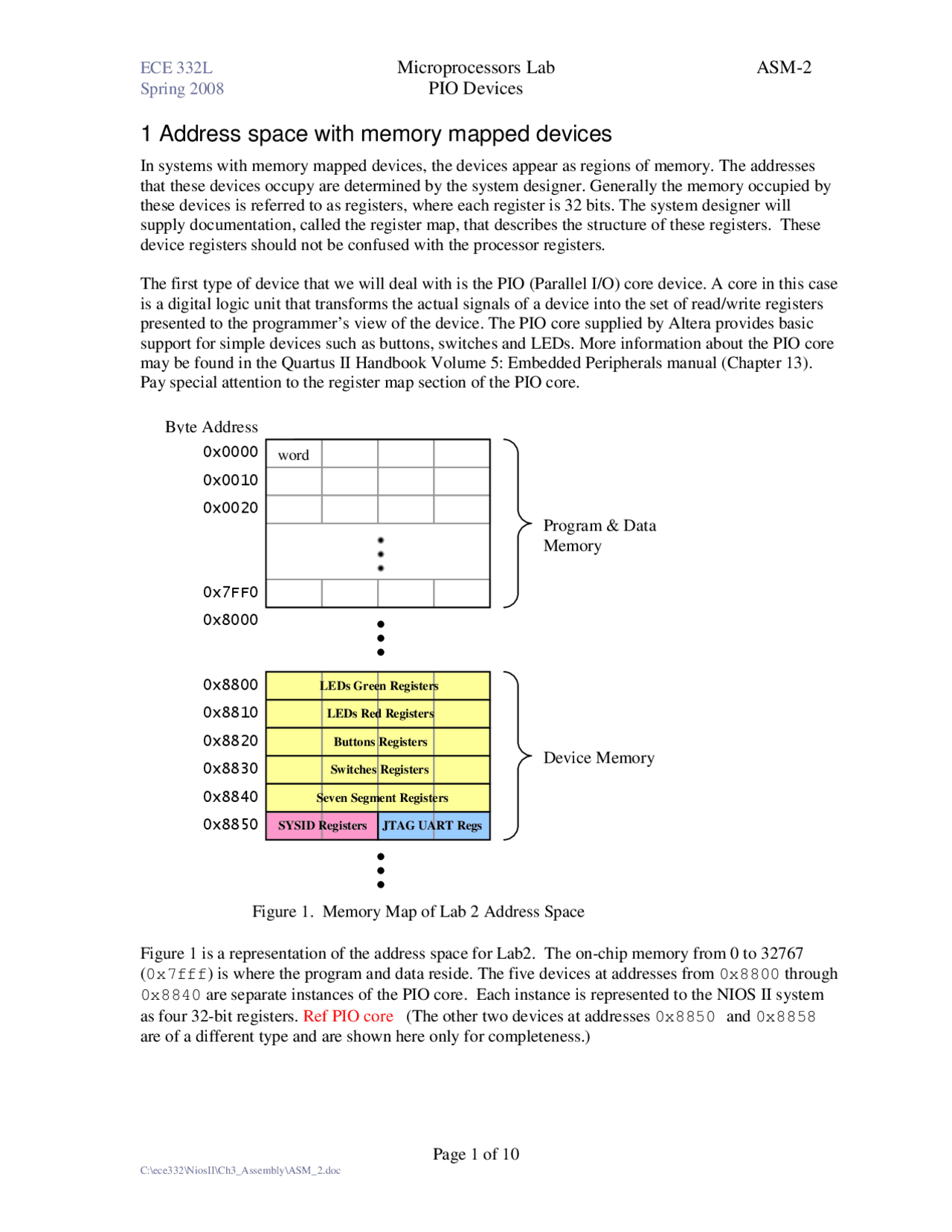 PIO Devices - Lab Report 2 on Microprocessors | ECE 332 - Docsity