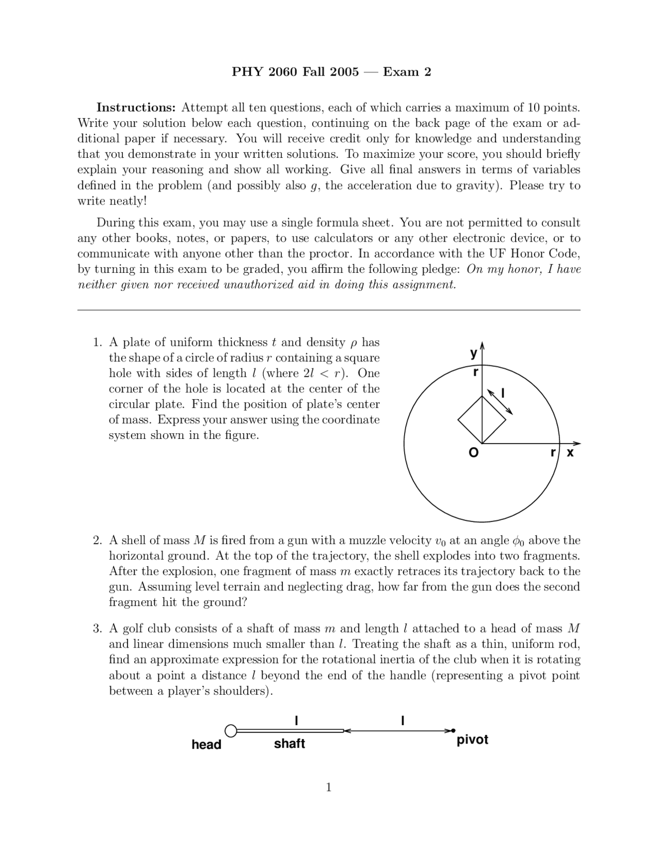 Practice Questions For Exam 2 Enriched Physics With Calculus I Phy