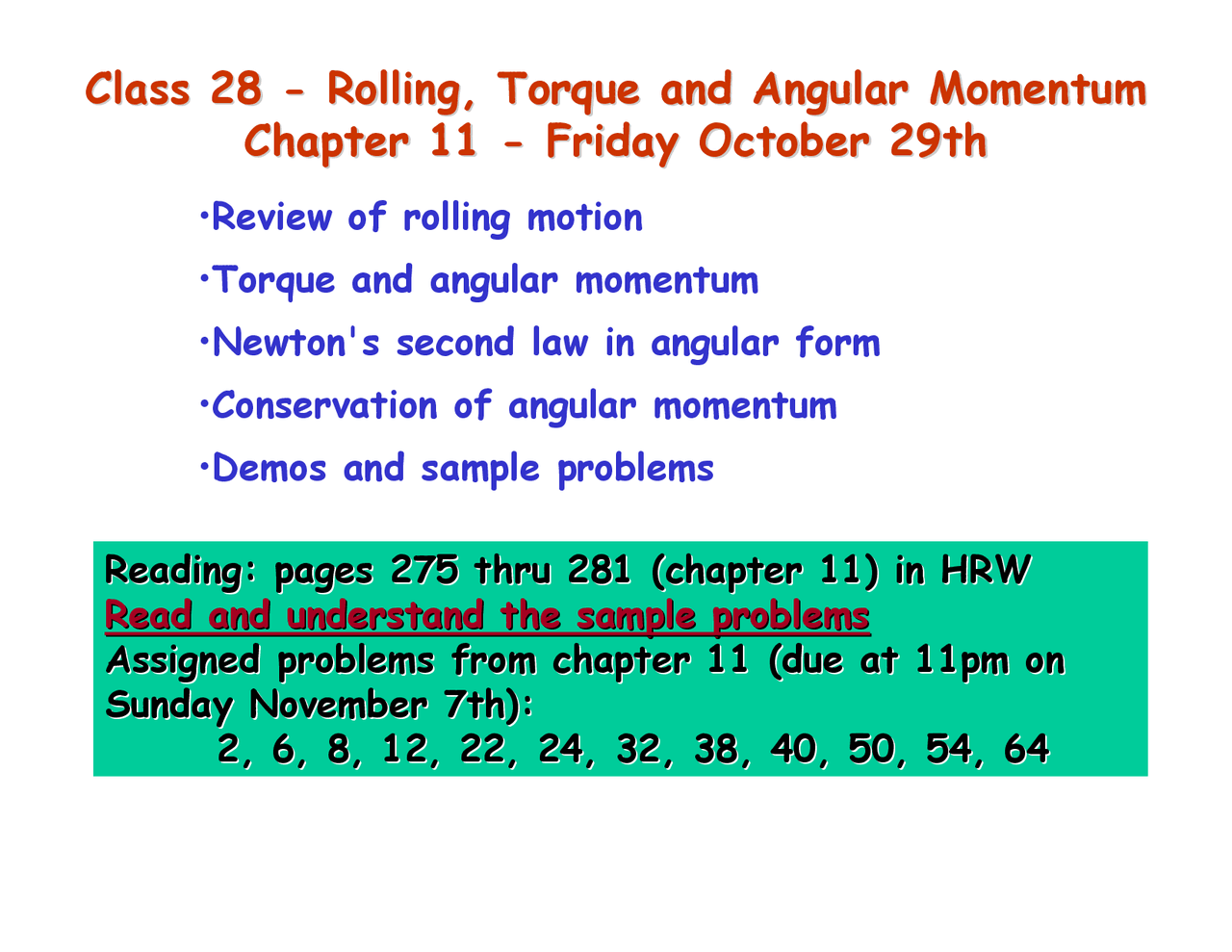 Lecture Slides On Rolling Torque And Angular Momentum Phy 2048 Docsity