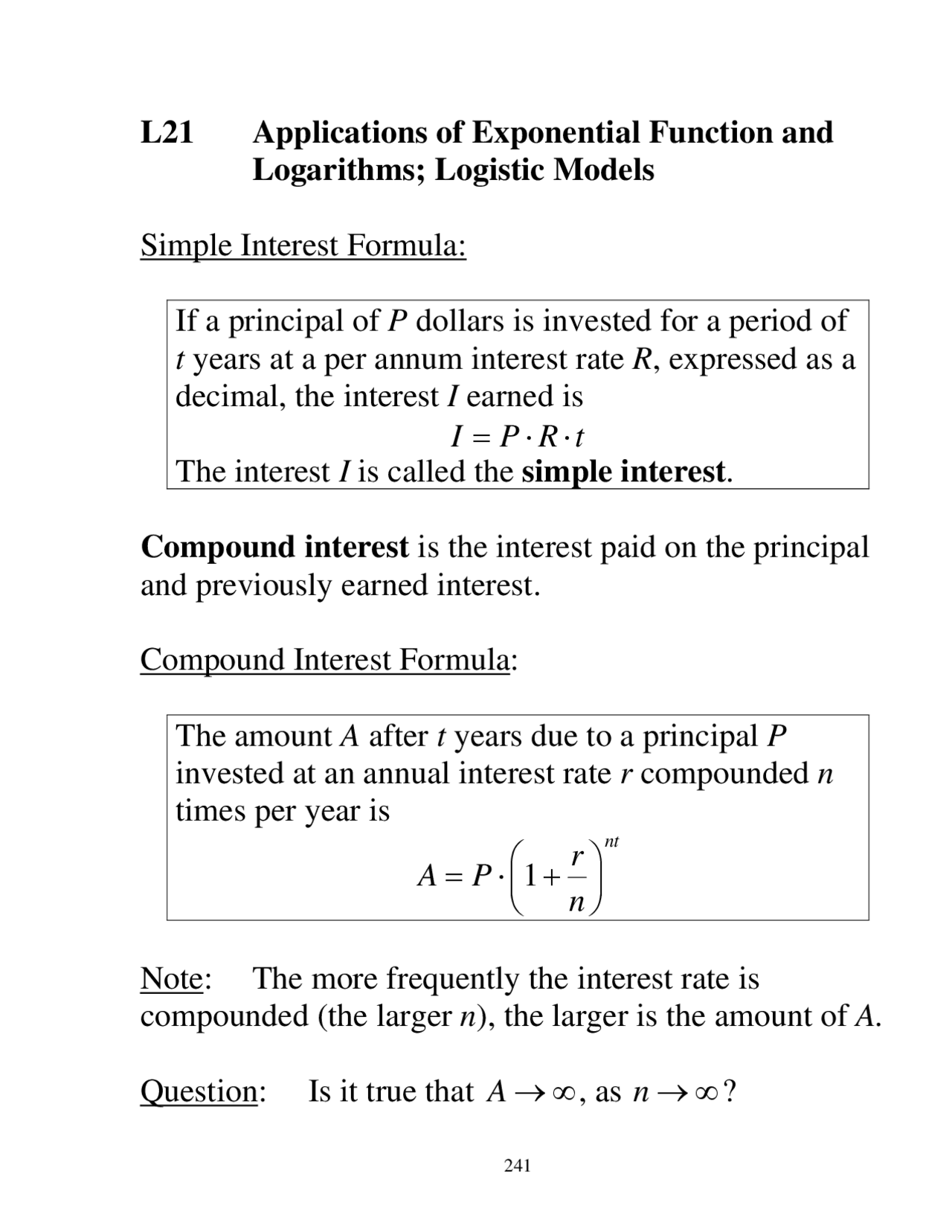 Applications Of Exponential Function And Logarithms Lecture Notes
