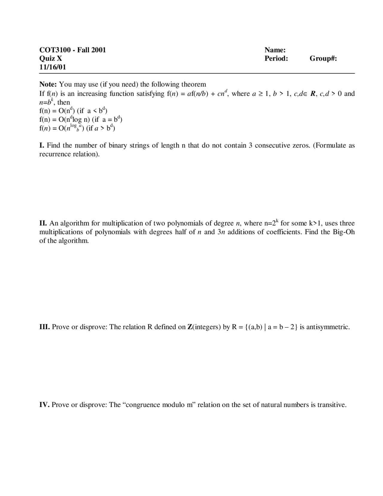 Iv Problems On Applications For Discrete Structures Quiz 10 Cot