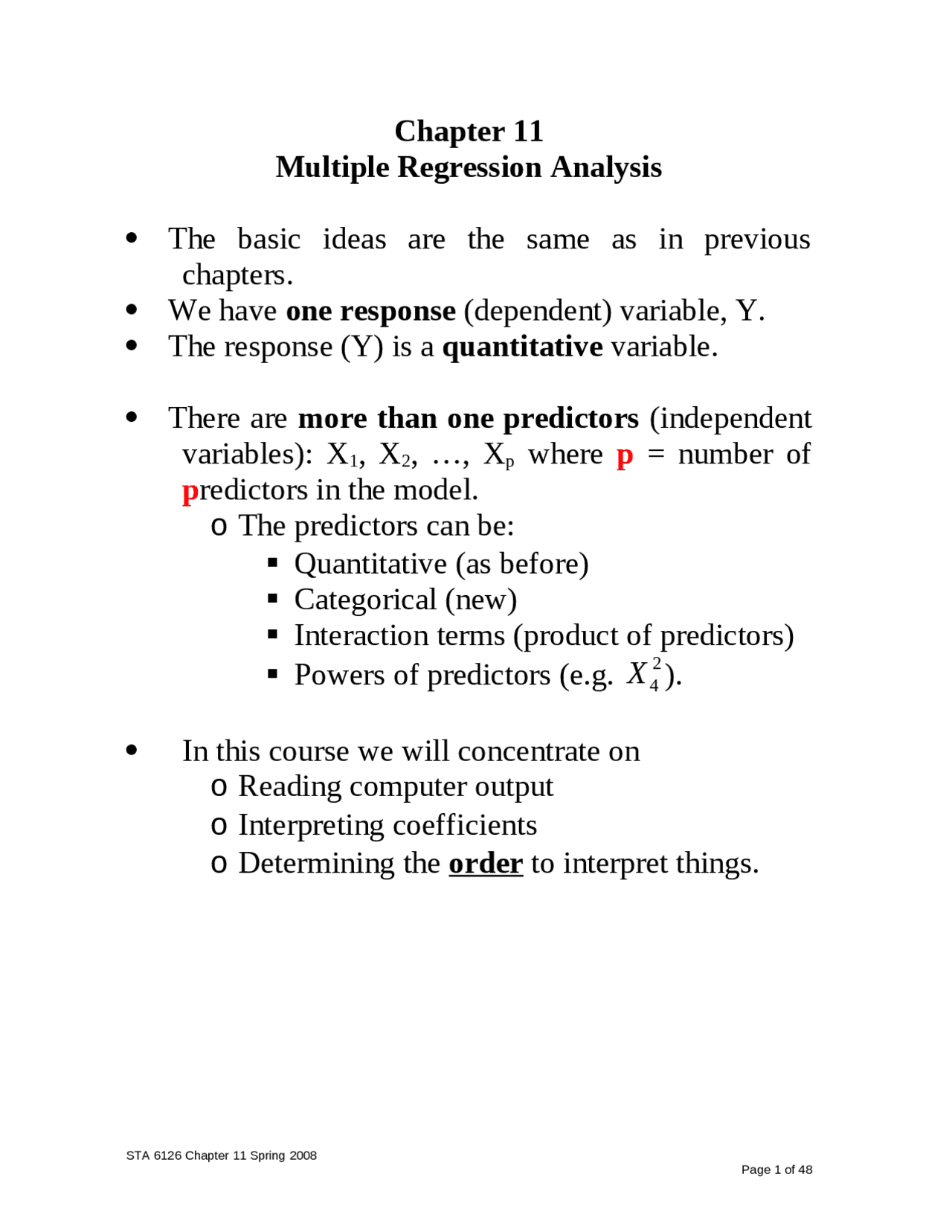 Multiple Regression Analysis With Examples Sta 6126 Docsity