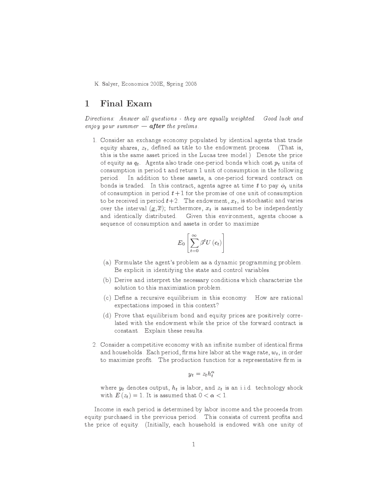 5 Questions Final Exam Macroeconomics Theory Ecn 200e Docsity