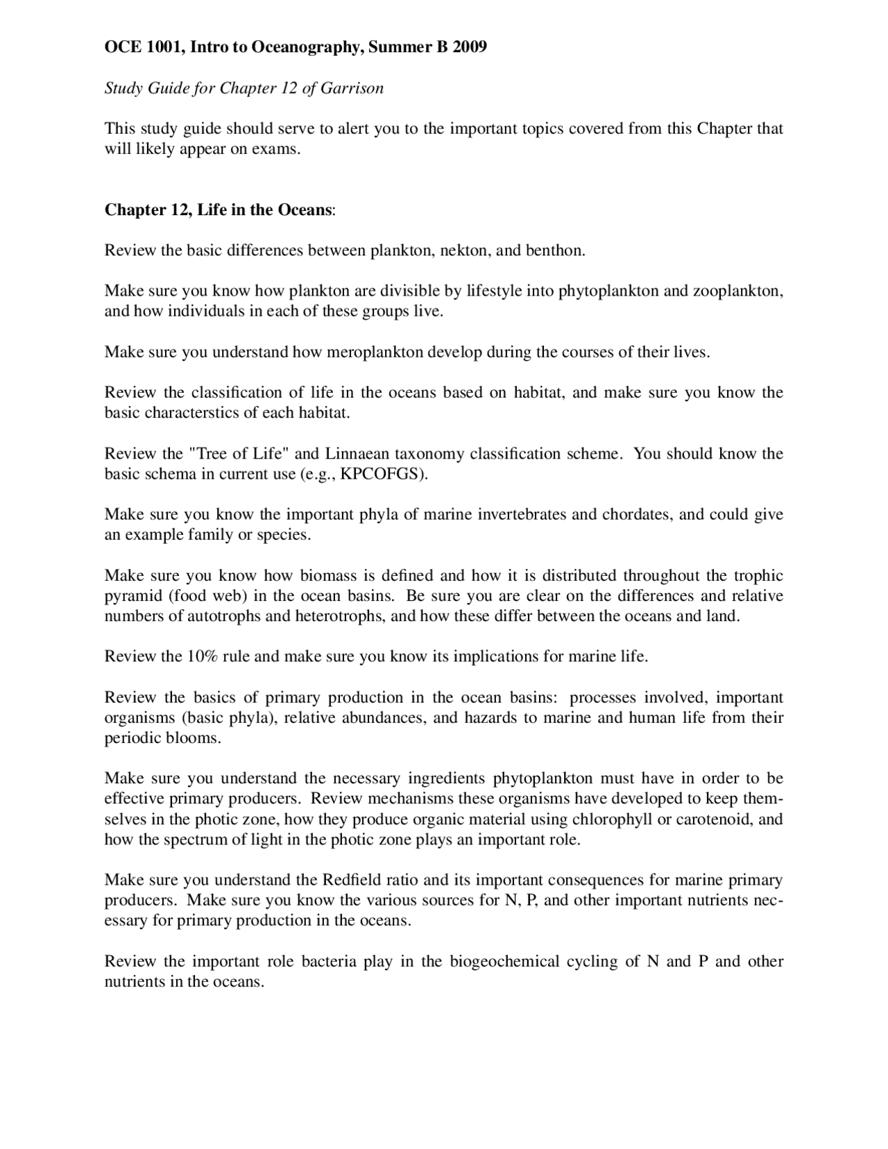 An Introduction to Oceanography - Study Guide | OCE 1001 - Docsity