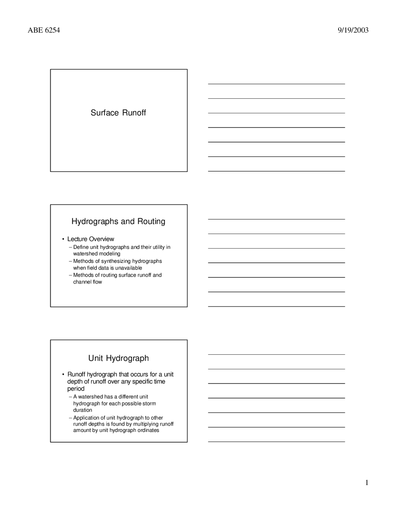 Hydrographs And Routing Lecture Slides Abe 6254 Docsity