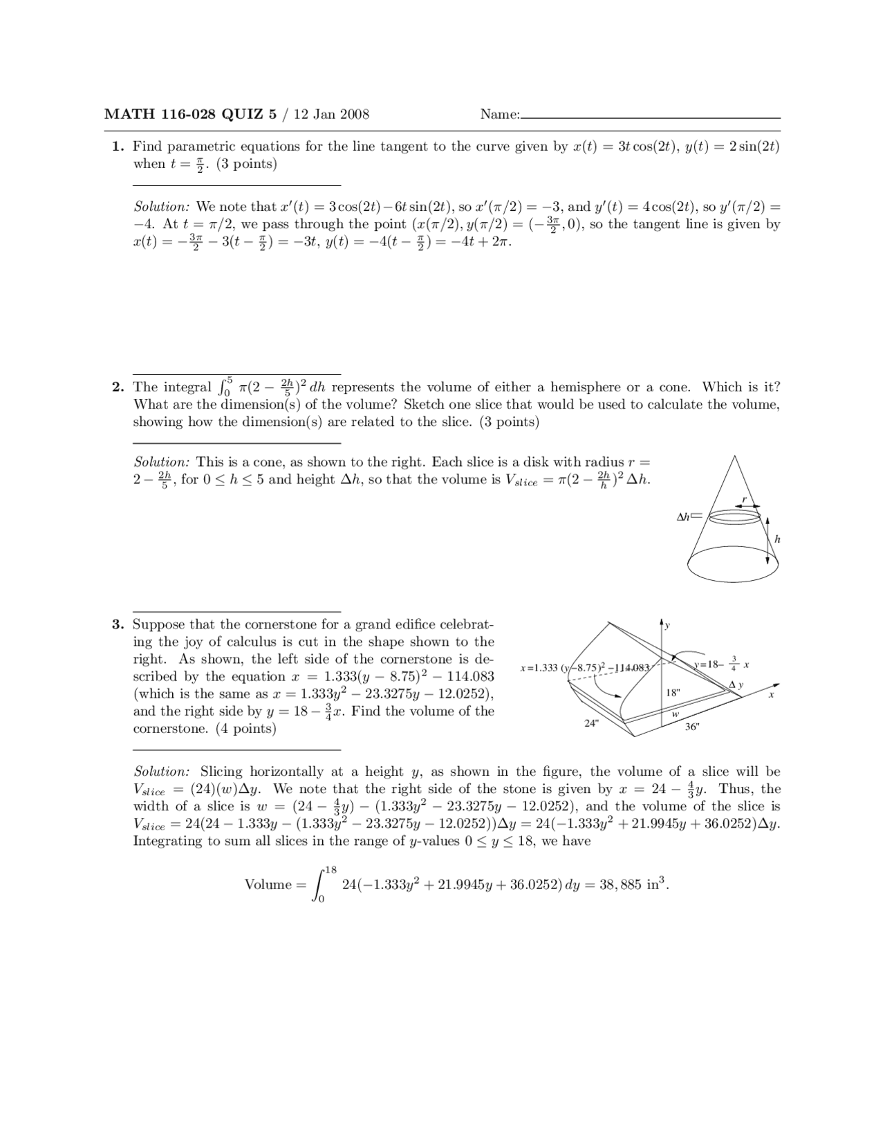 Three Questions On Calculus Ii Quiz V Math 116 Docsity