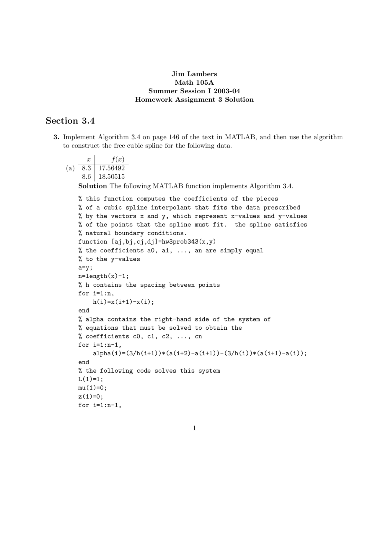 Assignment 3 Solutions Numerical Analysis Math 105 Docsity