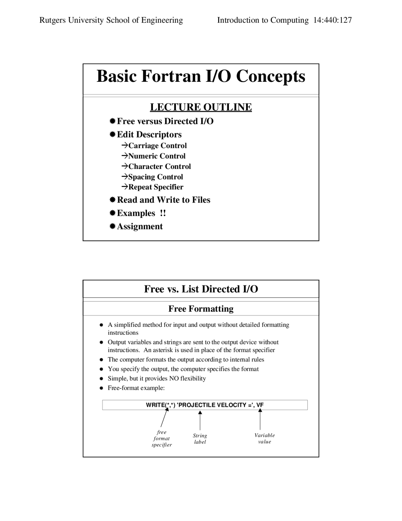 Basic Fortran Io Concepts Introduction To Computer For Engineering 440 127 Docsity