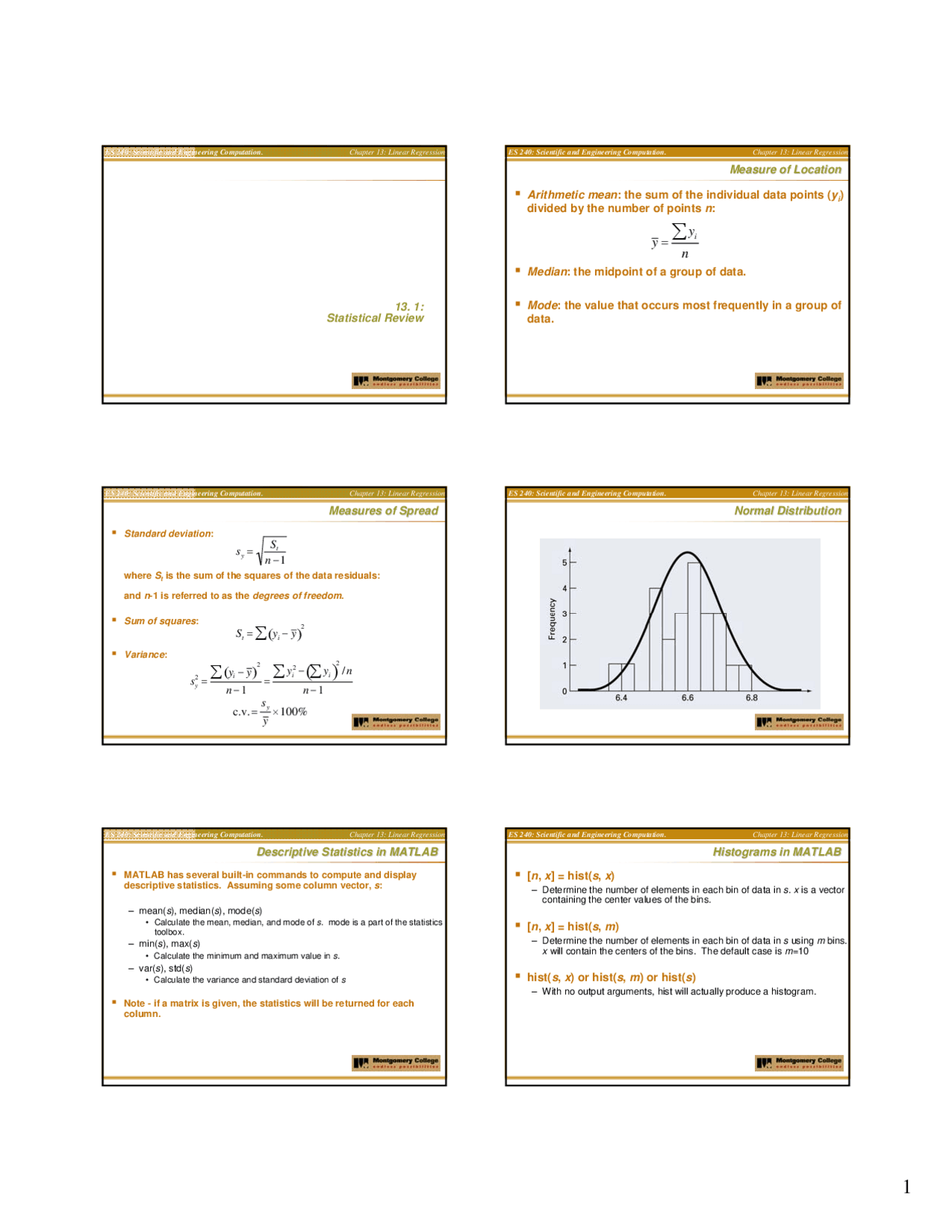Statistical Review Sheet - Lecture Slides | ES 240 - Docsity