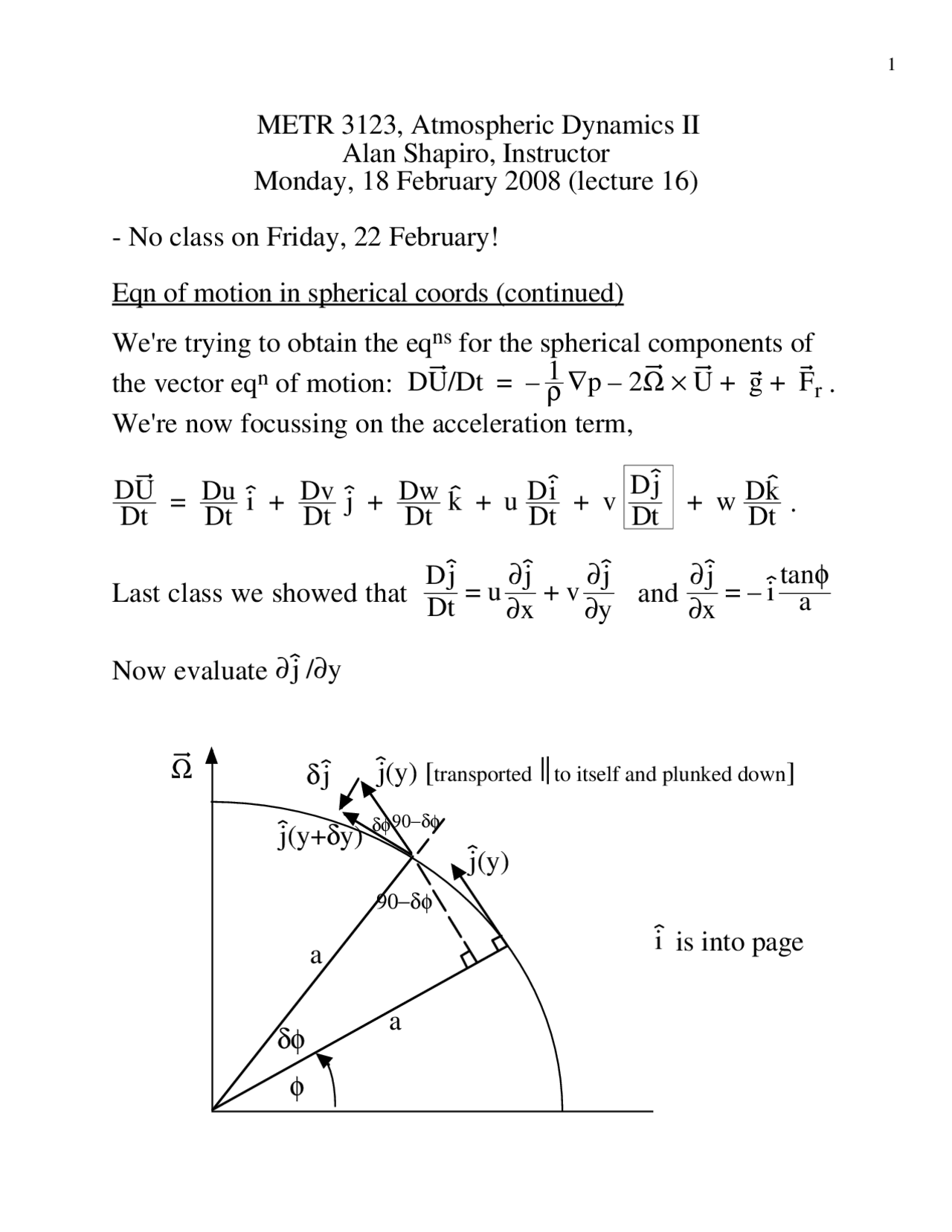Equations Of Motion In Spherical Coords Lecture Notes Metr 3123