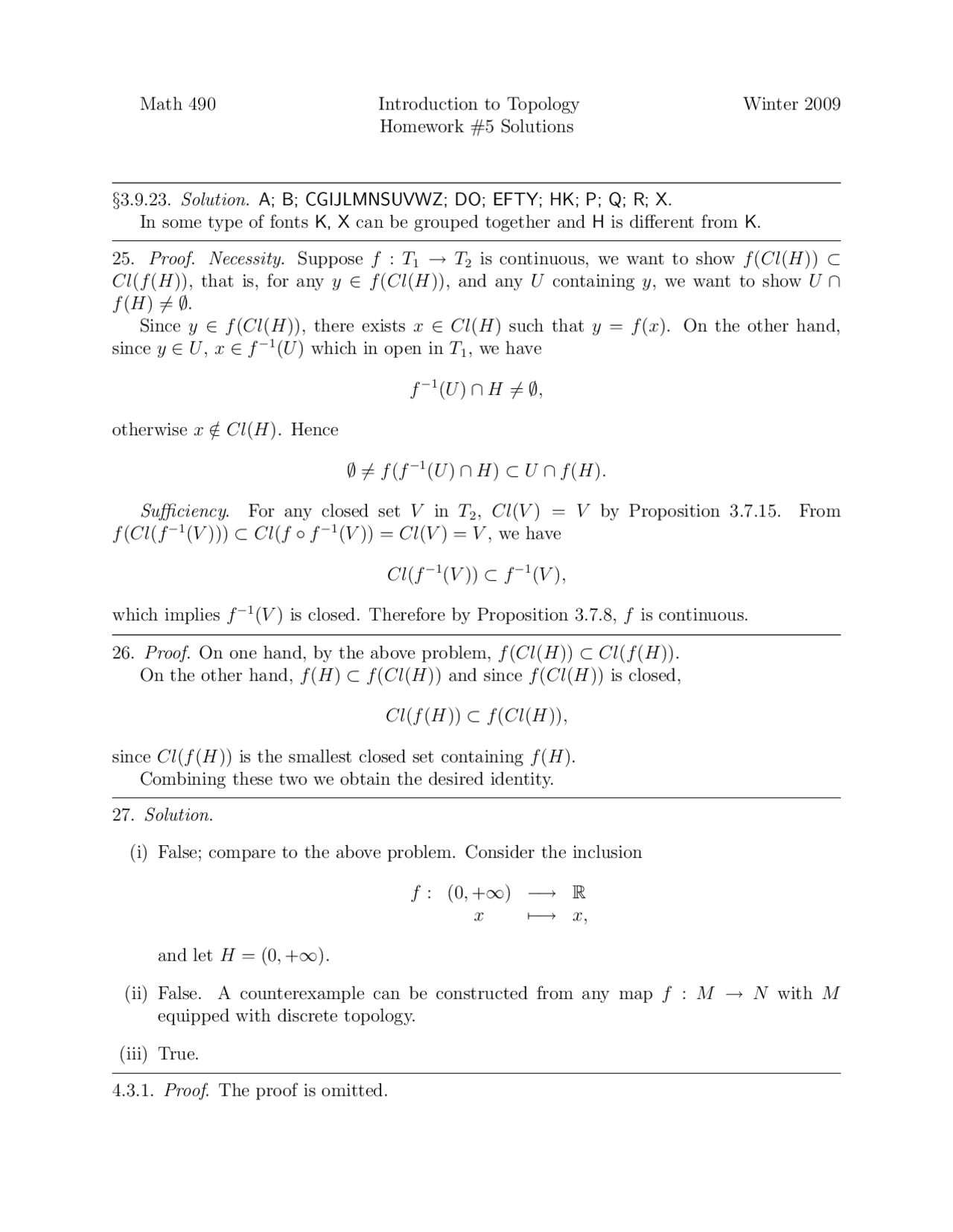 Homework 5 Solutions For Introduction To Topology Math 490 Docsity