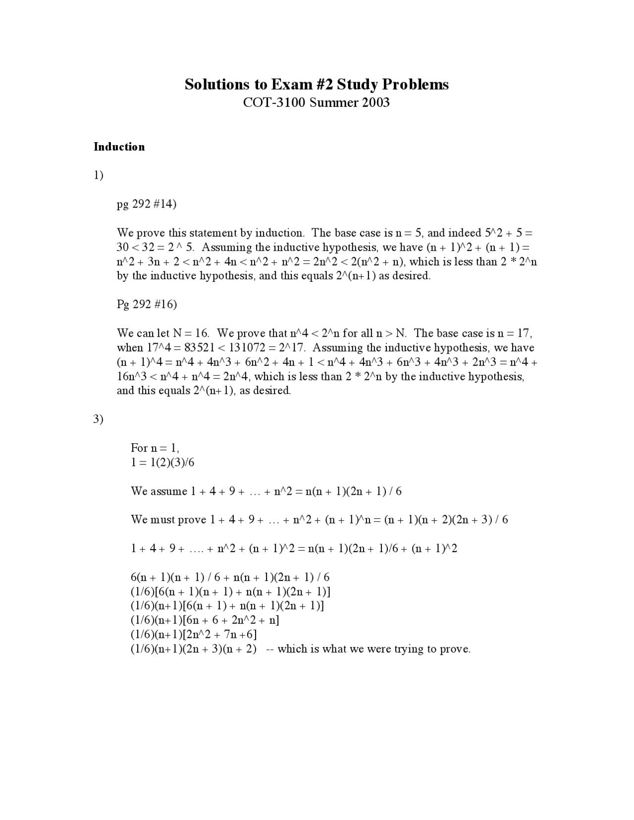 Solution To Exam 2 Applied Discrete Structure 2003 Cot 3100 Docsity
