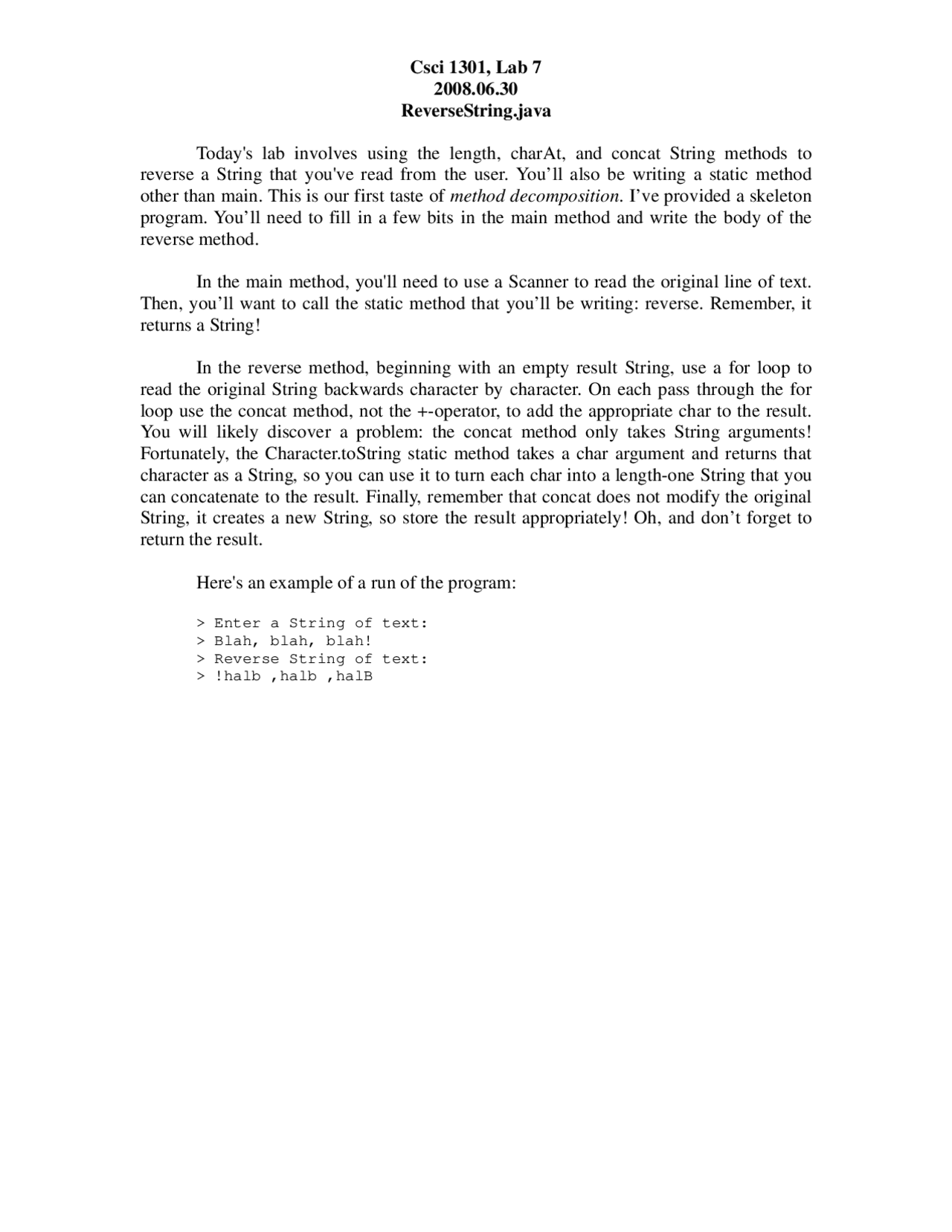 Introduction To Computer Science Ii Reverse String Java Csci 1301 Docsity 