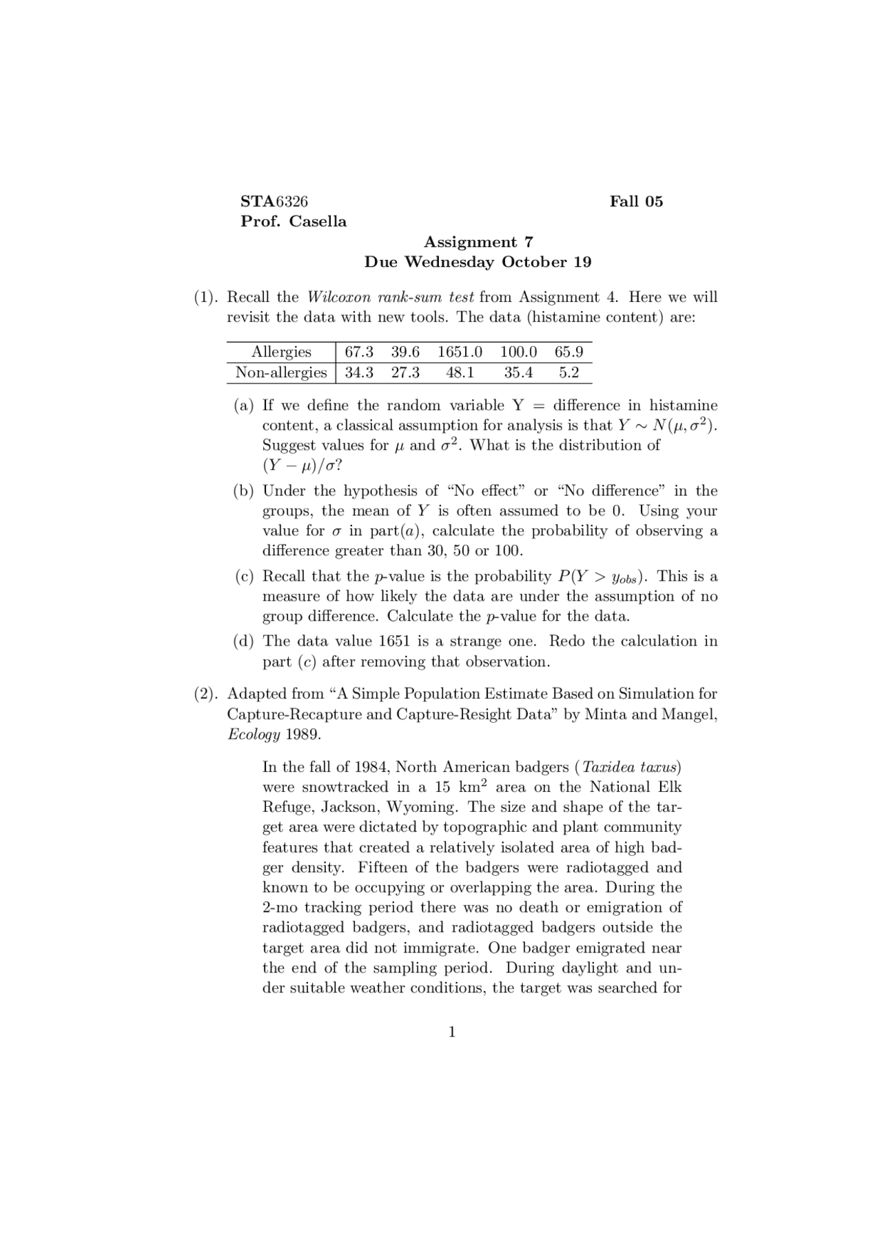 Assignment 7 Introduction To Theoretical Statistics I Sta 6326 Docsity