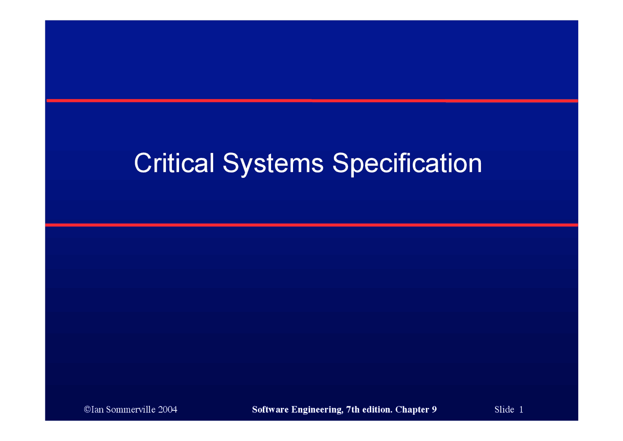 Critical Systems Specification Software Engineering Slides Cen
