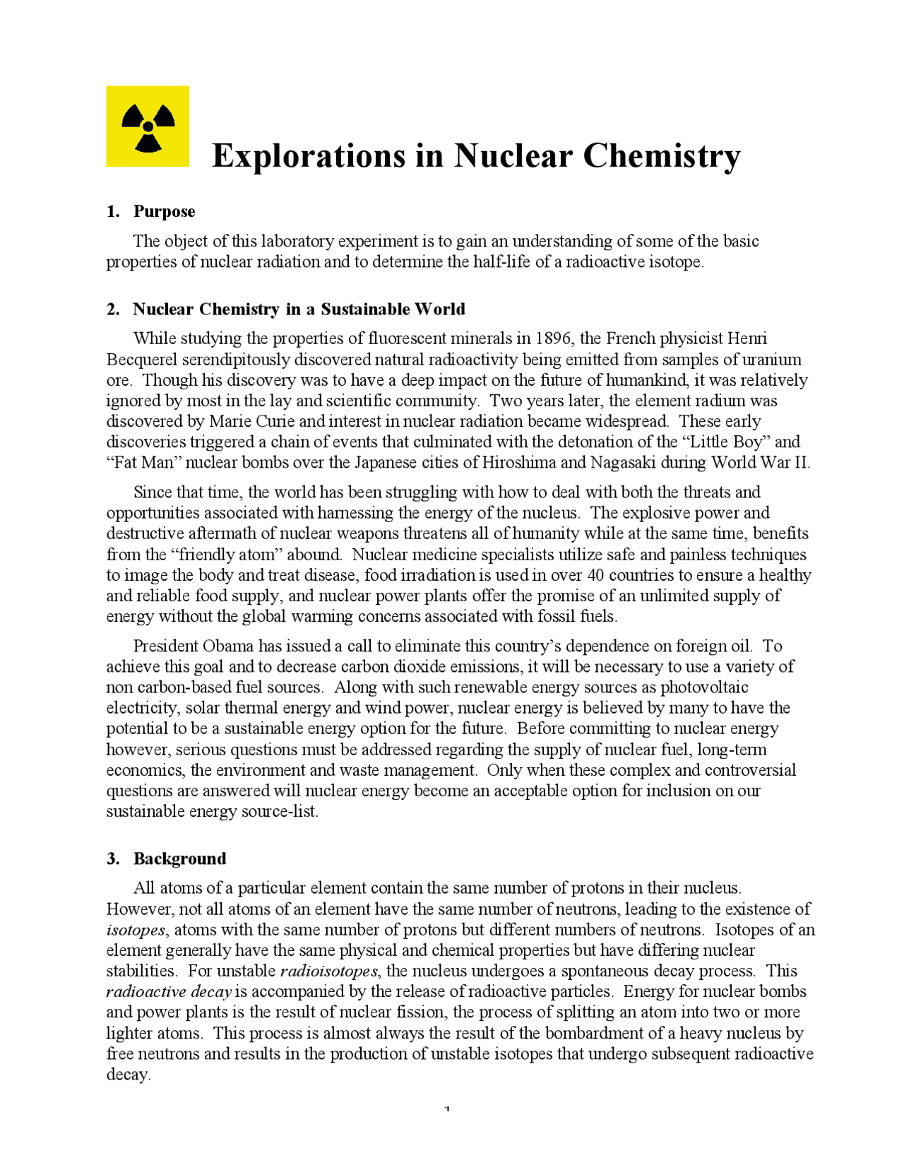 Explorations in Nuclear Chemistry - Laboratory 3 | CH 229 | Lab Reports ...