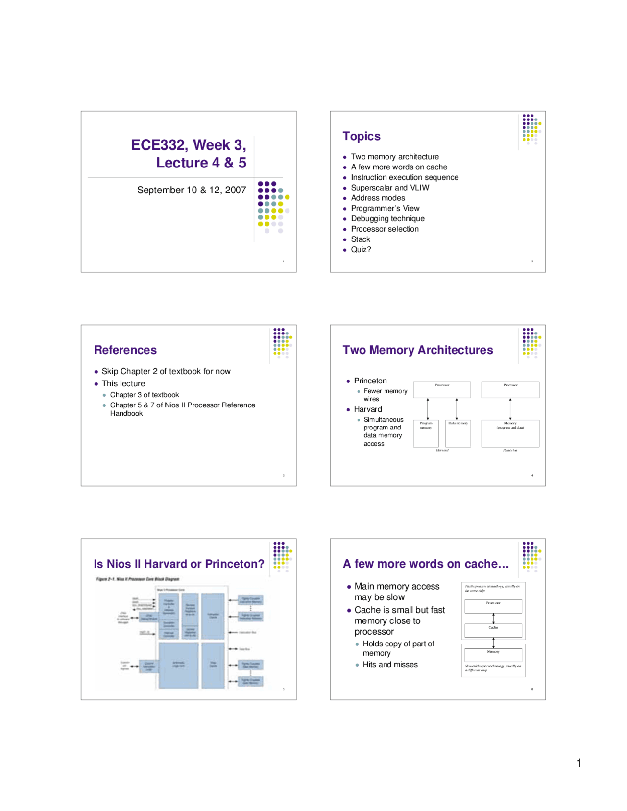 Two Memory Architectures, Few More Words on Cache - Quiz 3 | ECE 332 ...