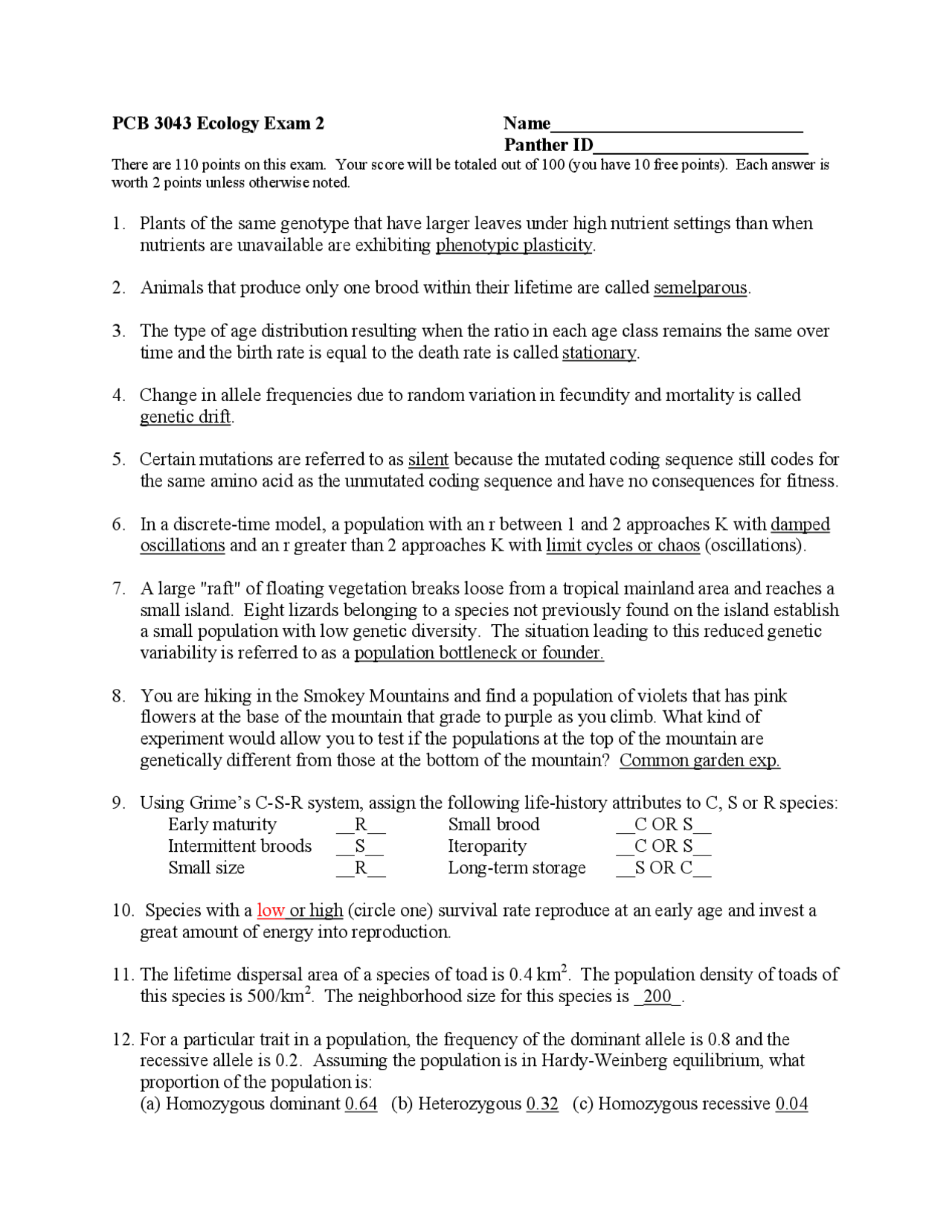 Exam 2 Solved Questions Ecology Pcb 3043 Docsity
