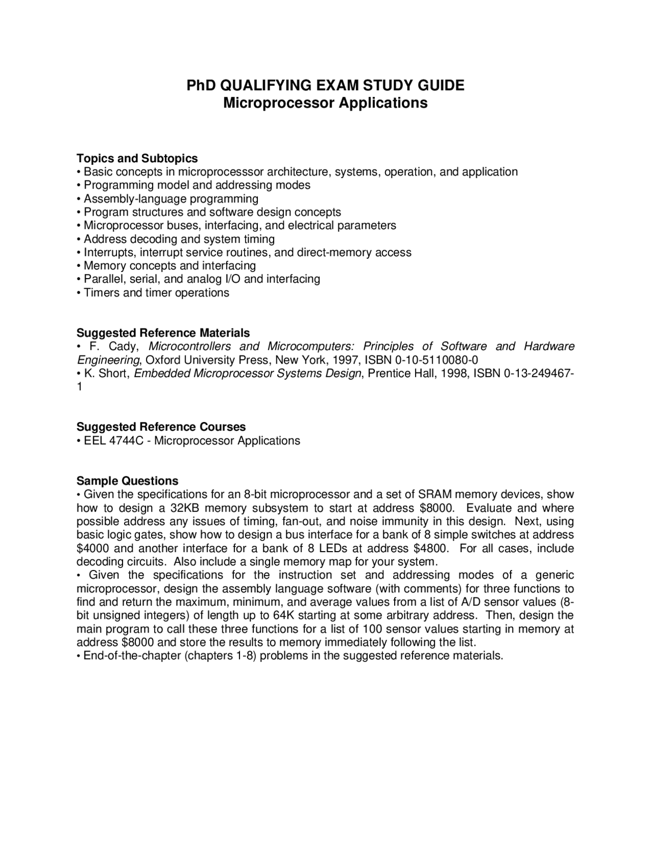 Exam Study Guide - Microprocessor Applications | EEL 4744 - Docsity