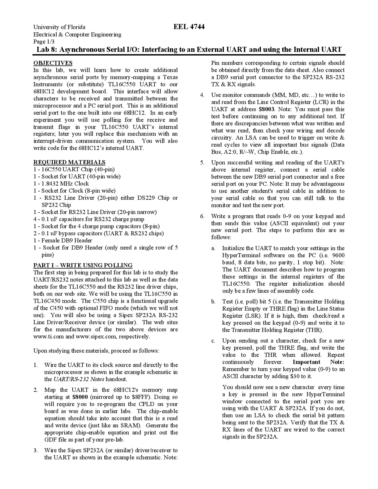 Laboratory Review For Microprocessor Application Eel 4744 Docsity