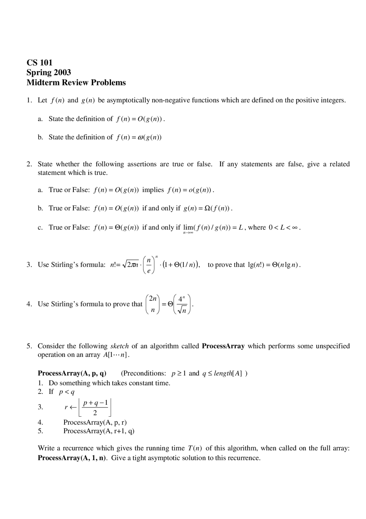 10 Problems On Master Theorem Midterm Exam Cmps 101 Docsity