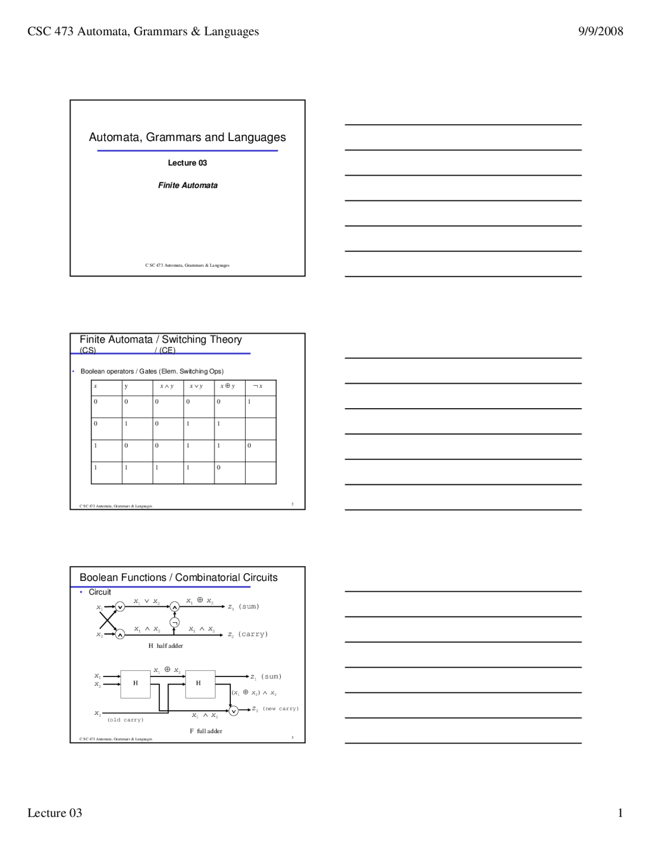 Finite Automata Automata Grammars And Languages C Sc 473 Docsity