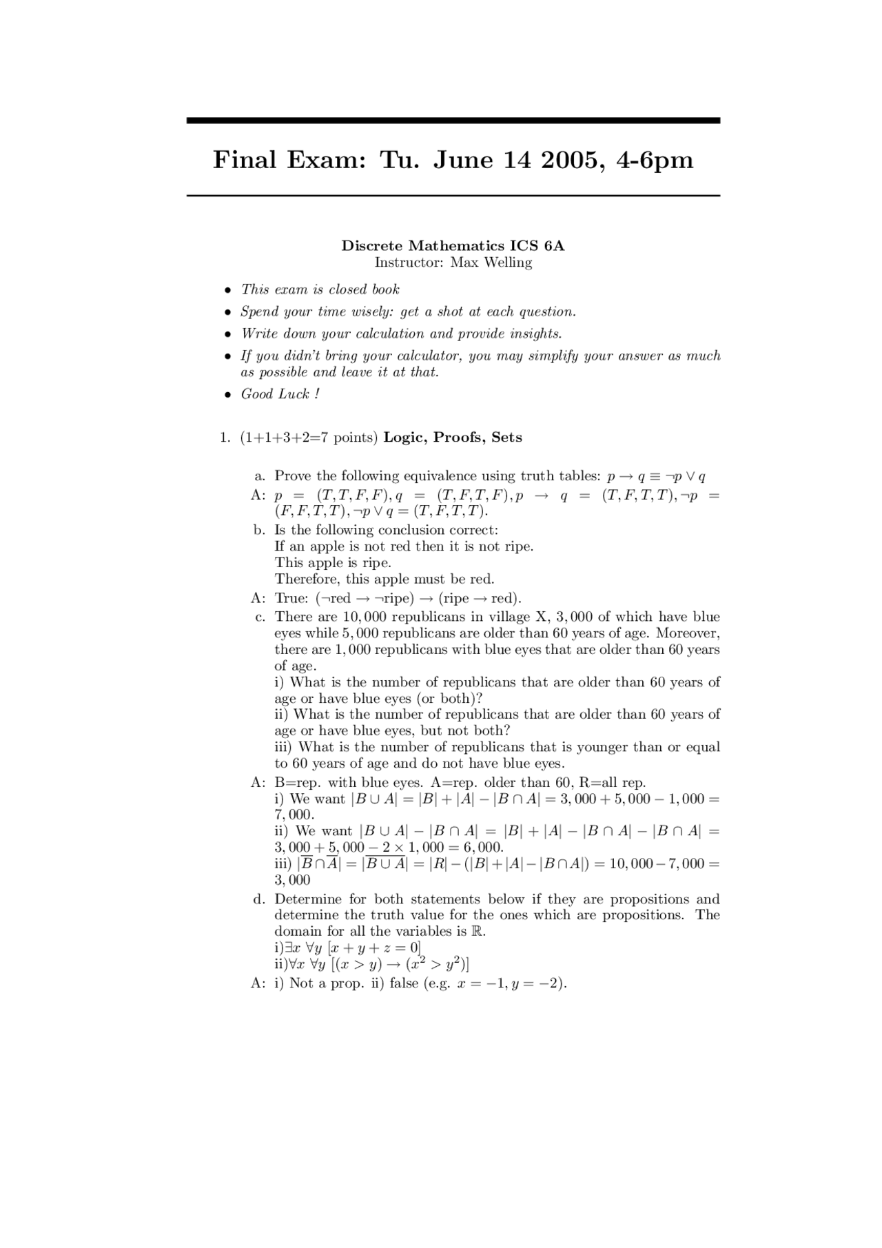 Final Exam Review Questions Discrete Mathematics Math 6 Docsity