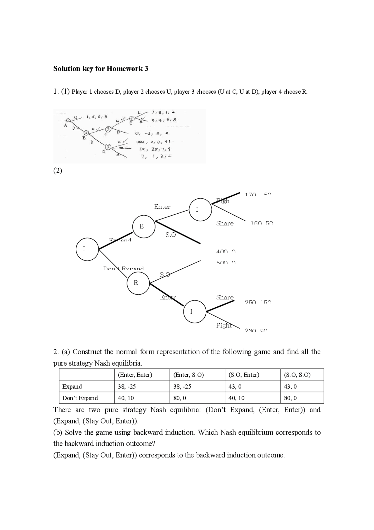 Homework 3 Solutions For Game Theory Econ 309 Docsity