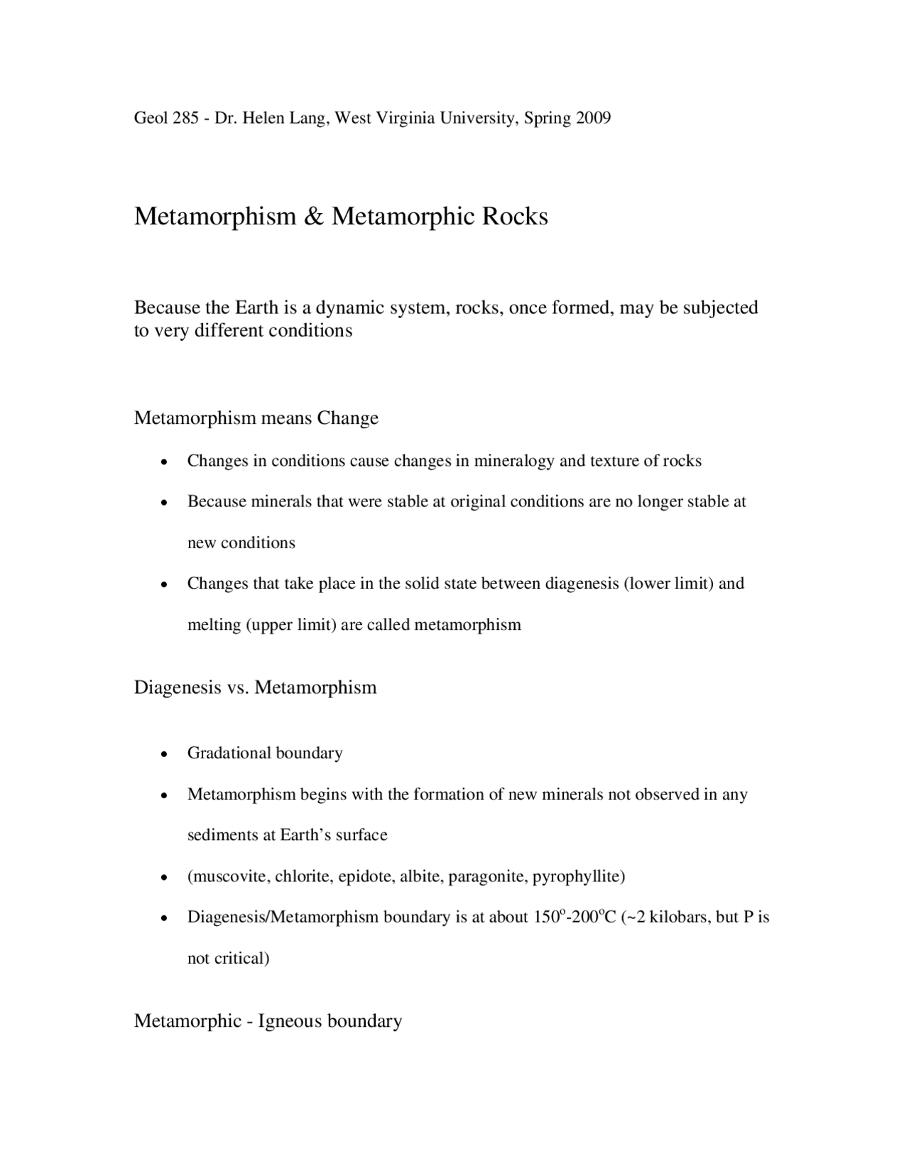 Notes on Metamorphism and Metamorphic Rocks - Introductory Petrology ...