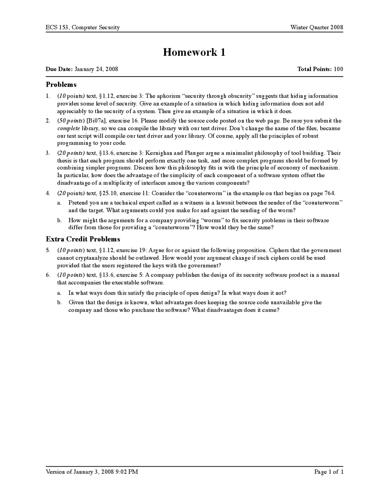 Homework I Questions Computer Security Ecs 153 Docsity