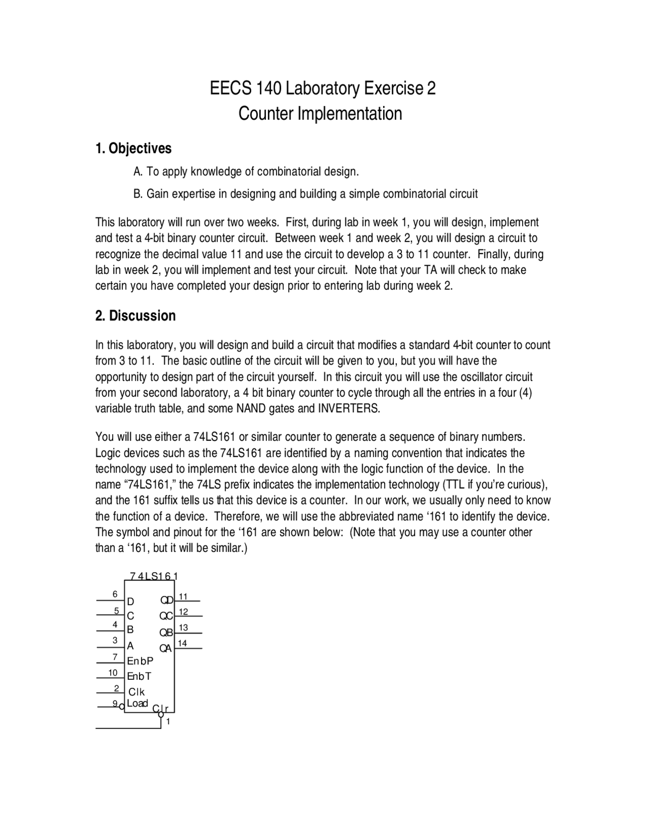 Counter Implementation - Laboratory II | EECS 140 - Docsity