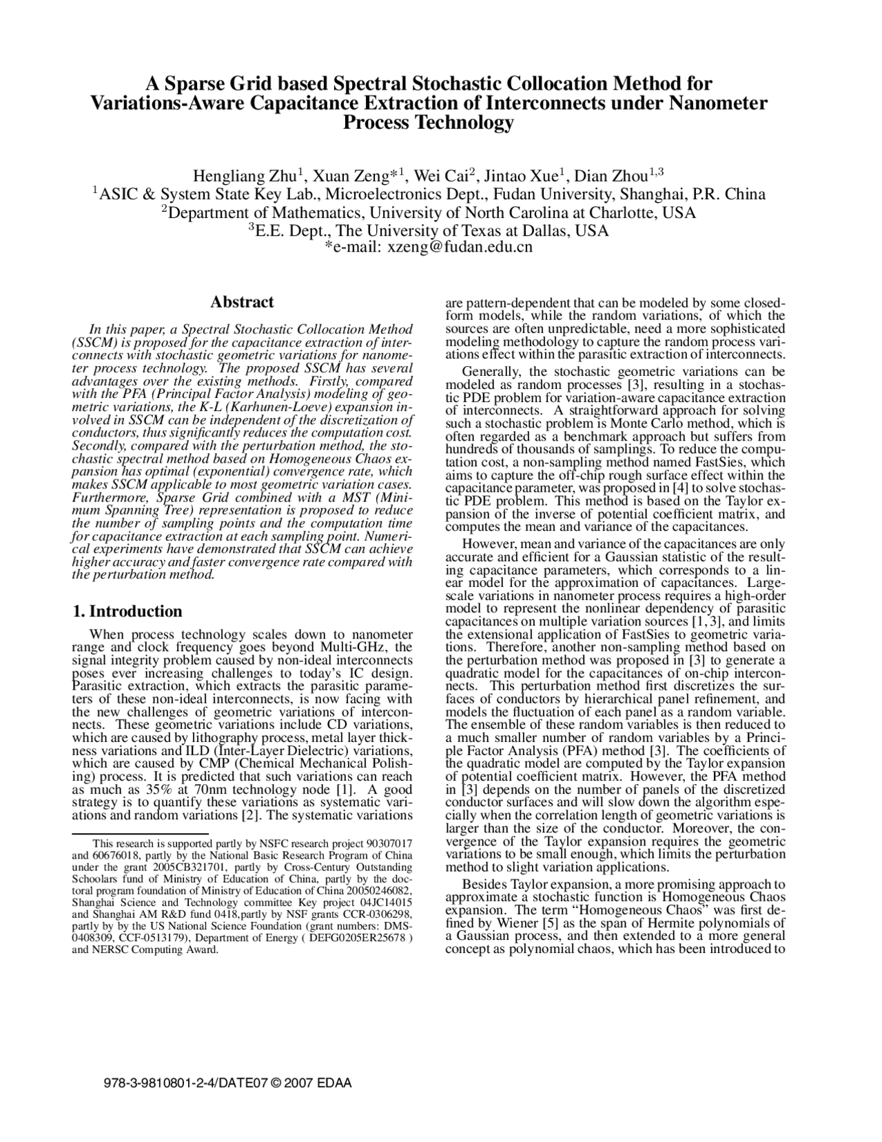 Sparse Grid Based Spectral Stochastic Collocation Method For Variations