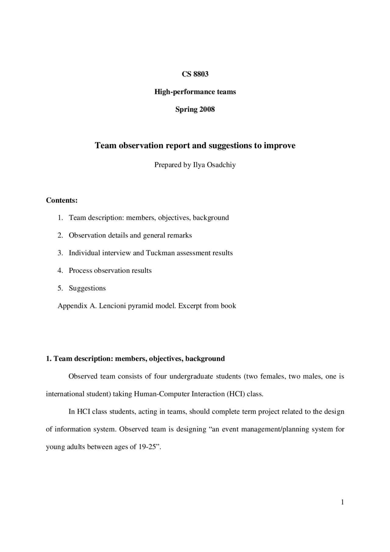 Team Observation Report And Suggestions To Improve Cs 8803 Exams Computer Science Docsity 