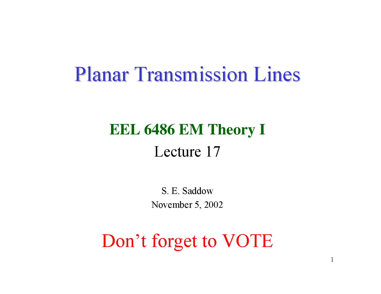 Notes On Planar Transmission Lines Electromagnetic Field Theory Eel