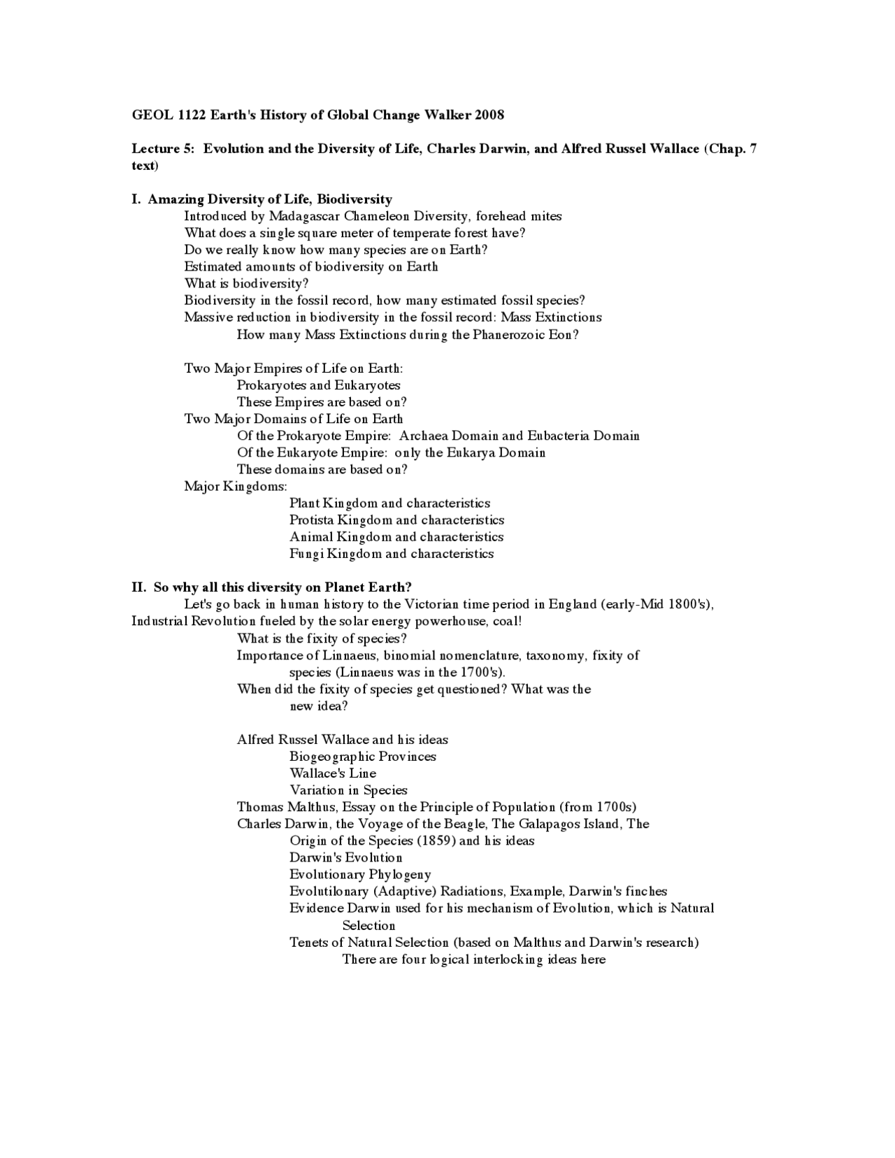 Amazing Biodiversity Of Life And Evolution Geol 1122 Docsity