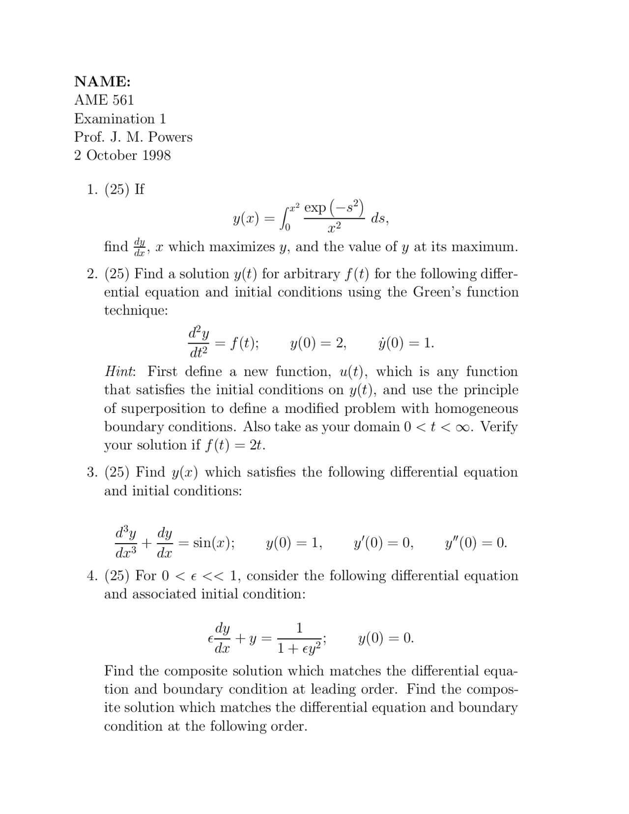 4 Questions On Mathematical Analysis I Exam 1 Ame 60611 Docsity